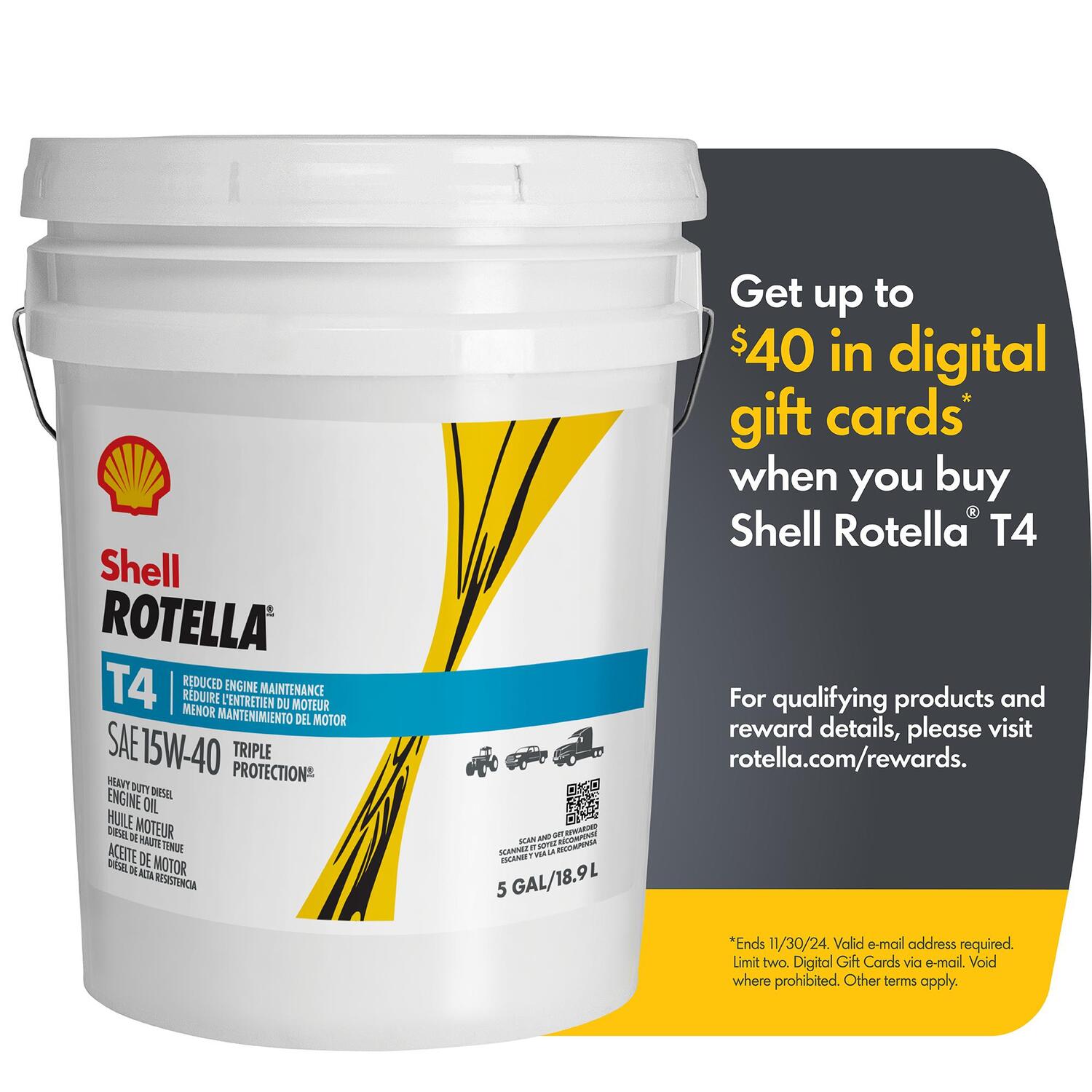Shell ROTELLA T4 Triple Protection Diesel Conventional Engine Oil 15W ...