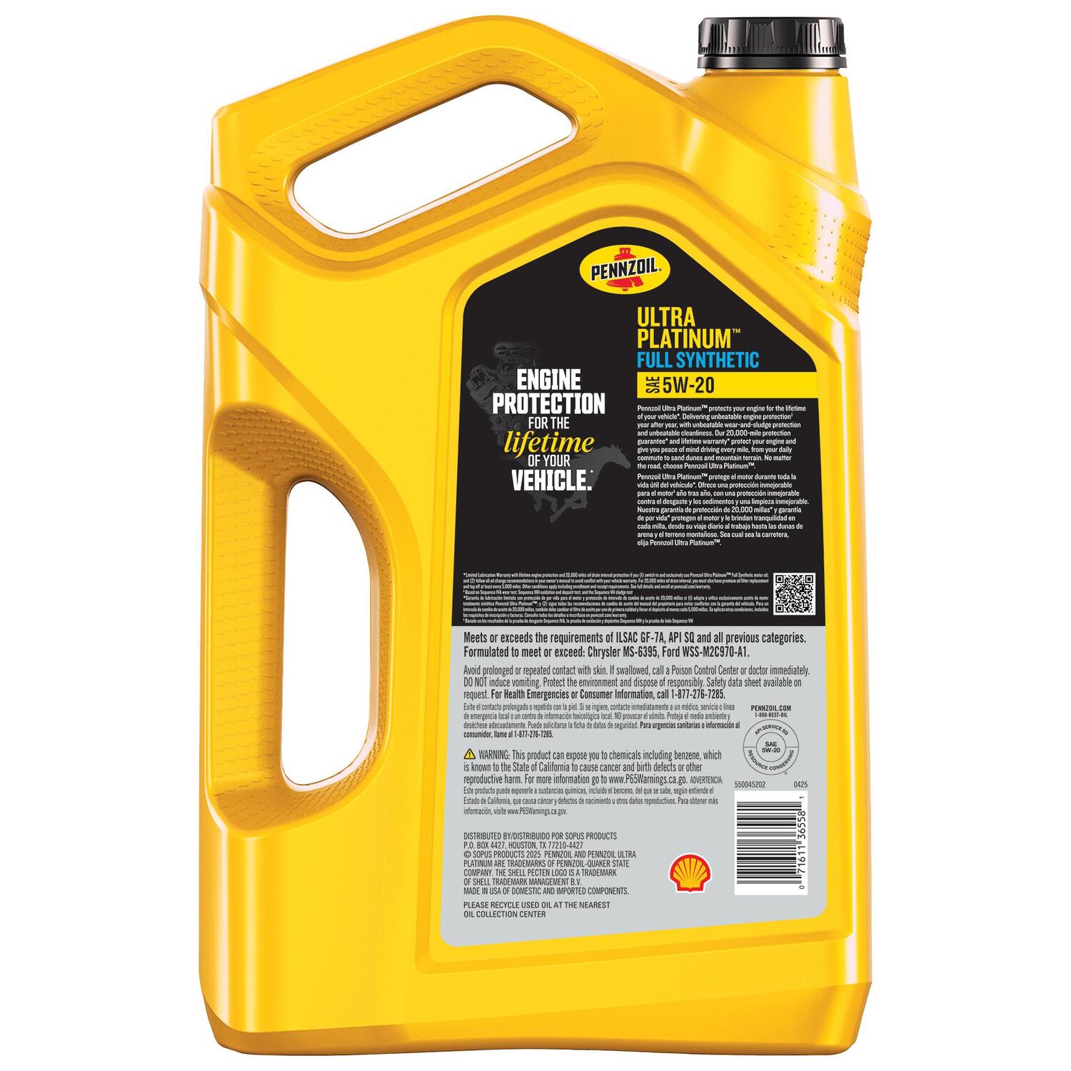 Pennzoil Ultra Platinum Full Synthetic Engine Oil 5W-20 5 Quart