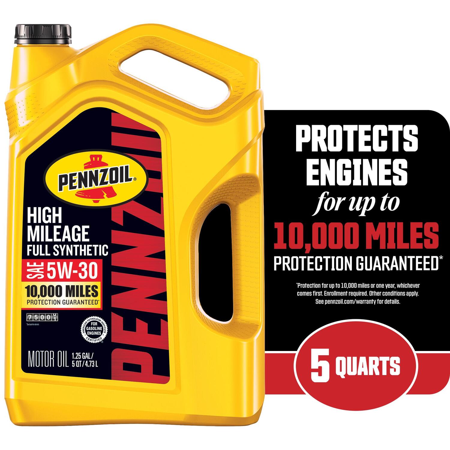 Pennzoil High Mileage Full Synthetic Engine Oil 5W-20 5 Quart