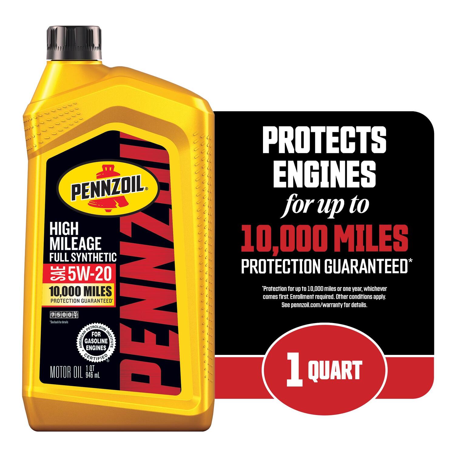 Pennzoil High Mileage Full Synthetic Engine Oil 5W-20 1 Quart