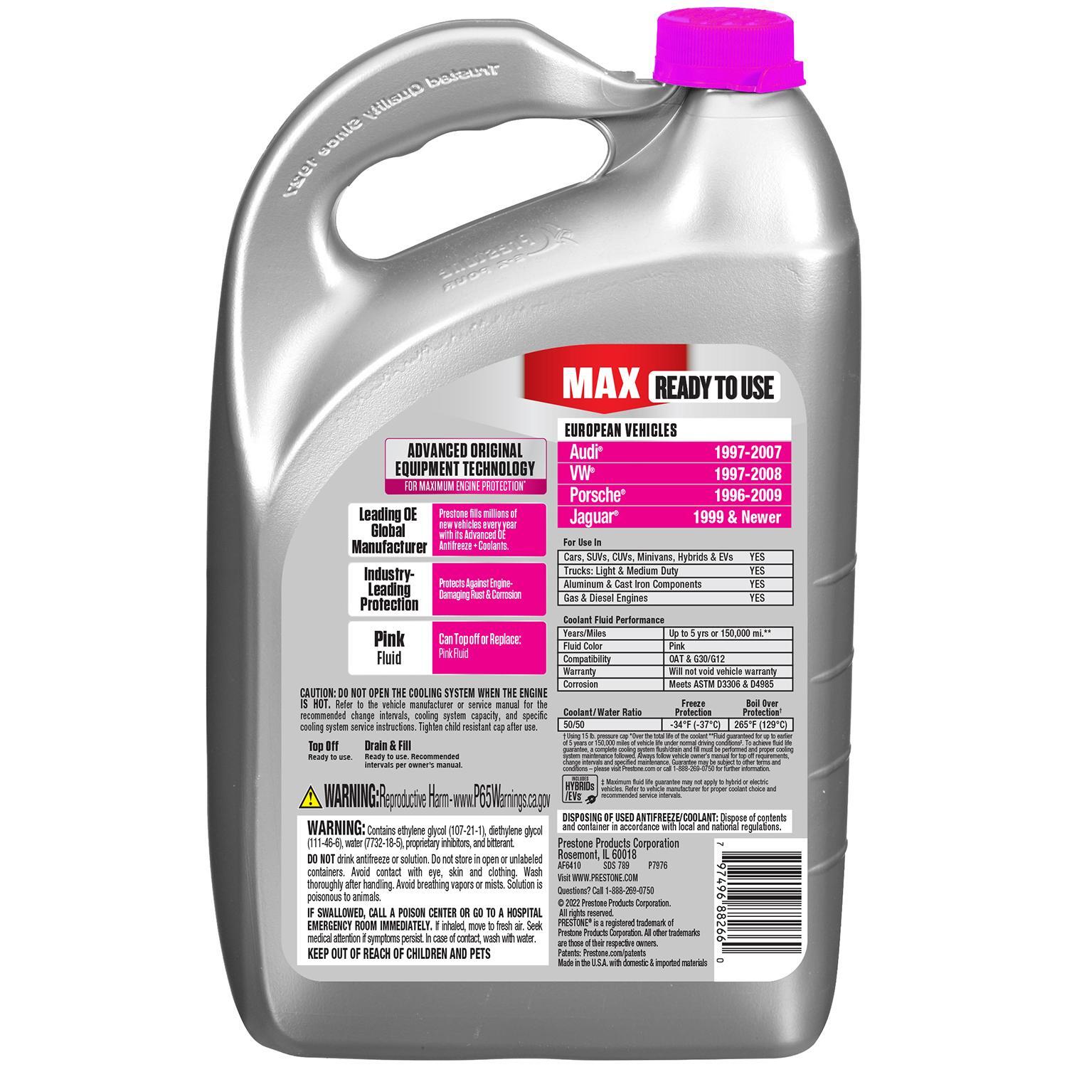 Prestone Max European Vehicles Pink Antifreeze and Coolant Ready-To-Use