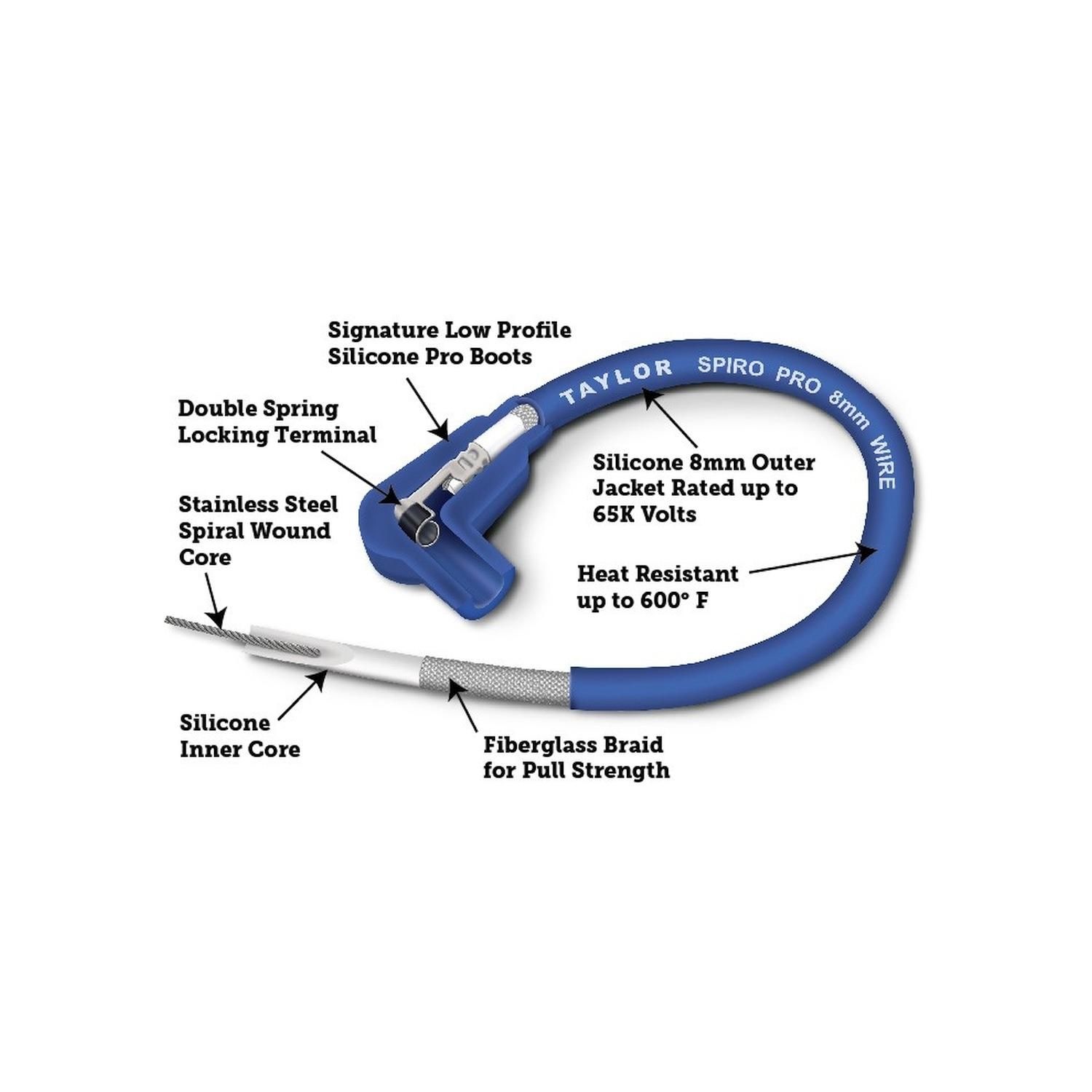 Taylor Cable 8mm Black Race Fit 90 Degree Spiro-Pro Ignition Wire Set