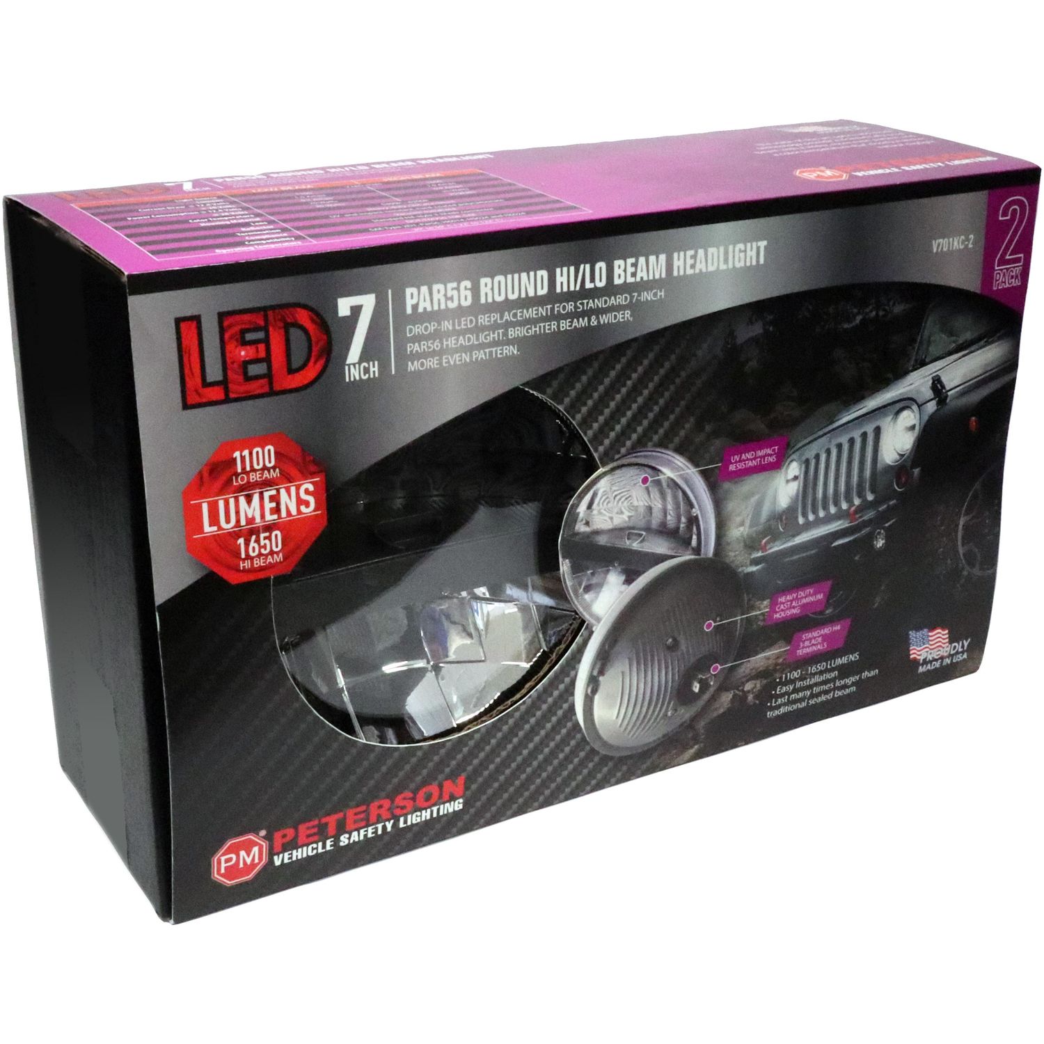 Peterson White 7in Round Par 56 LED Headlight Kit with Anti Flicker Harness