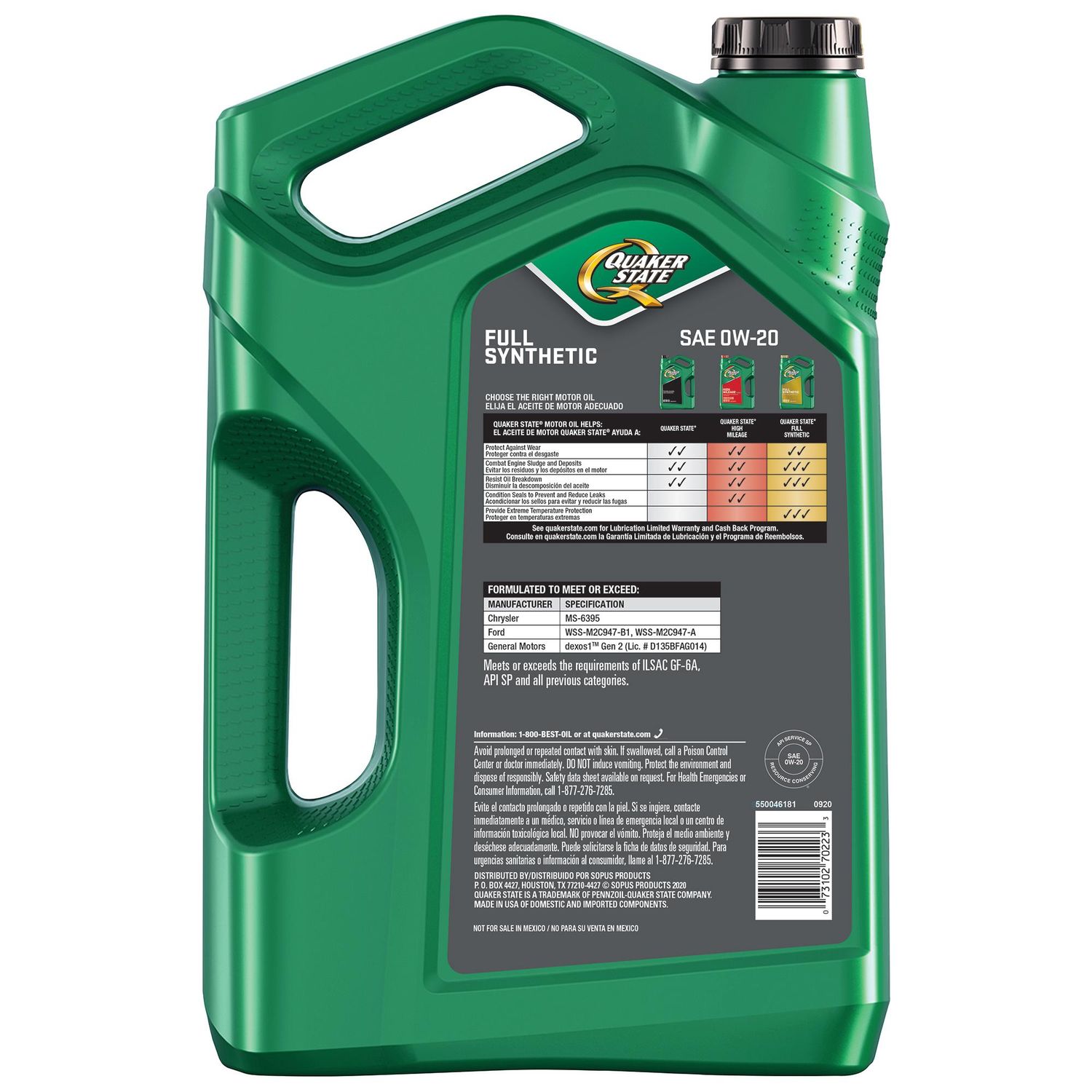 Quaker State Ultimate Durability Full Synthetic Engine Oil 0W-20 5 Quart