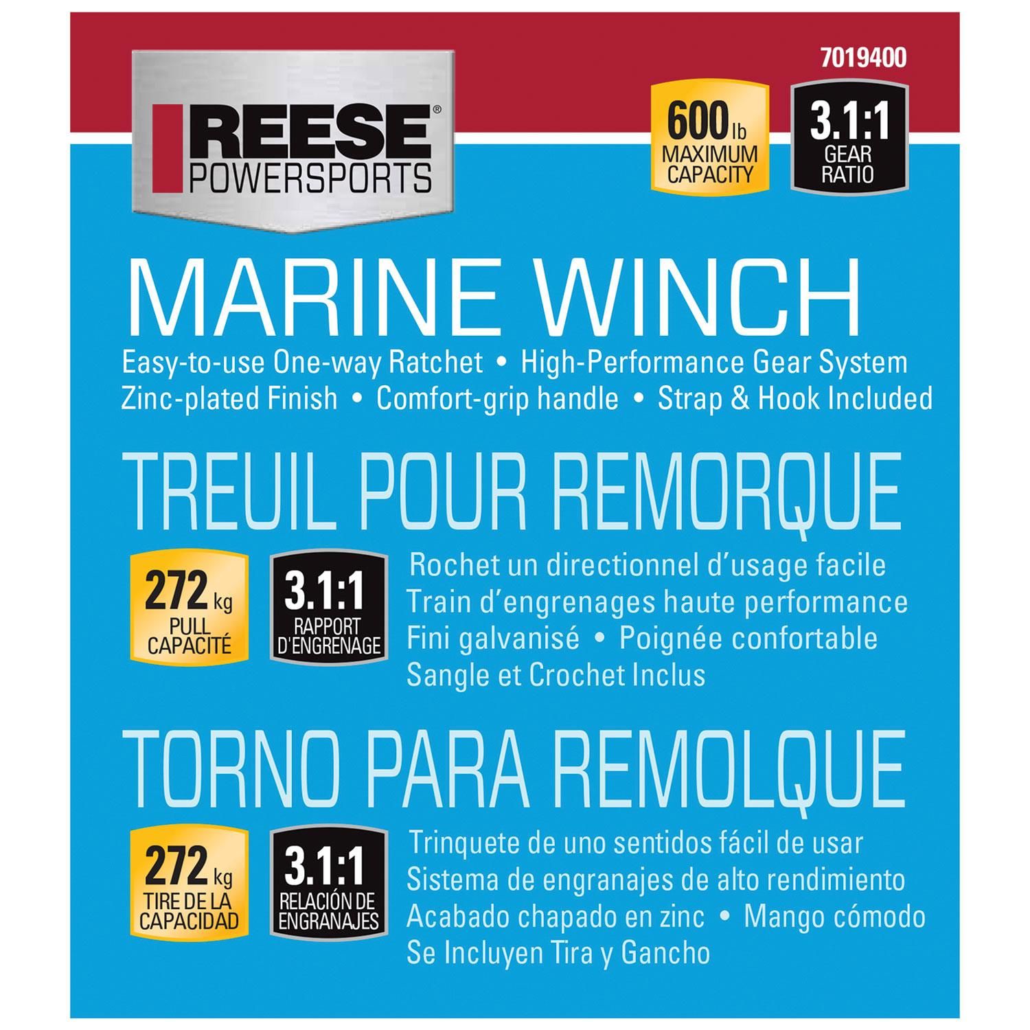 REESE Towpower 15ft Strap 600lbs Hand Winch