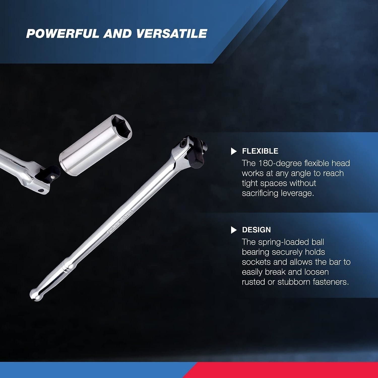 NEIKO 1/2in Drive 15in Length Extension Breaker Bar with Rotating Flex Head