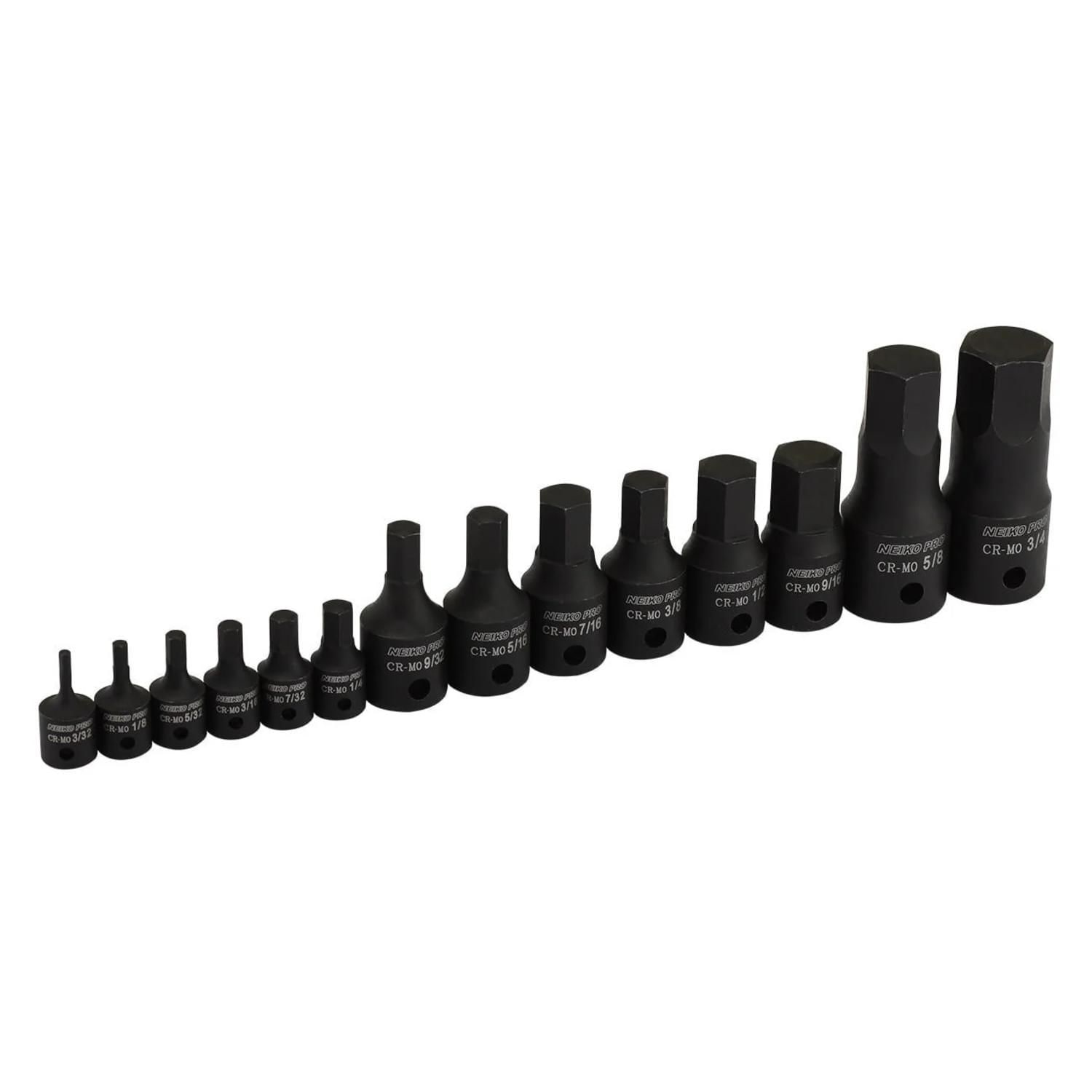 NEIKO 2.5mm to 19mm Metric Impact Hex Bit Socket Set 14 Piece