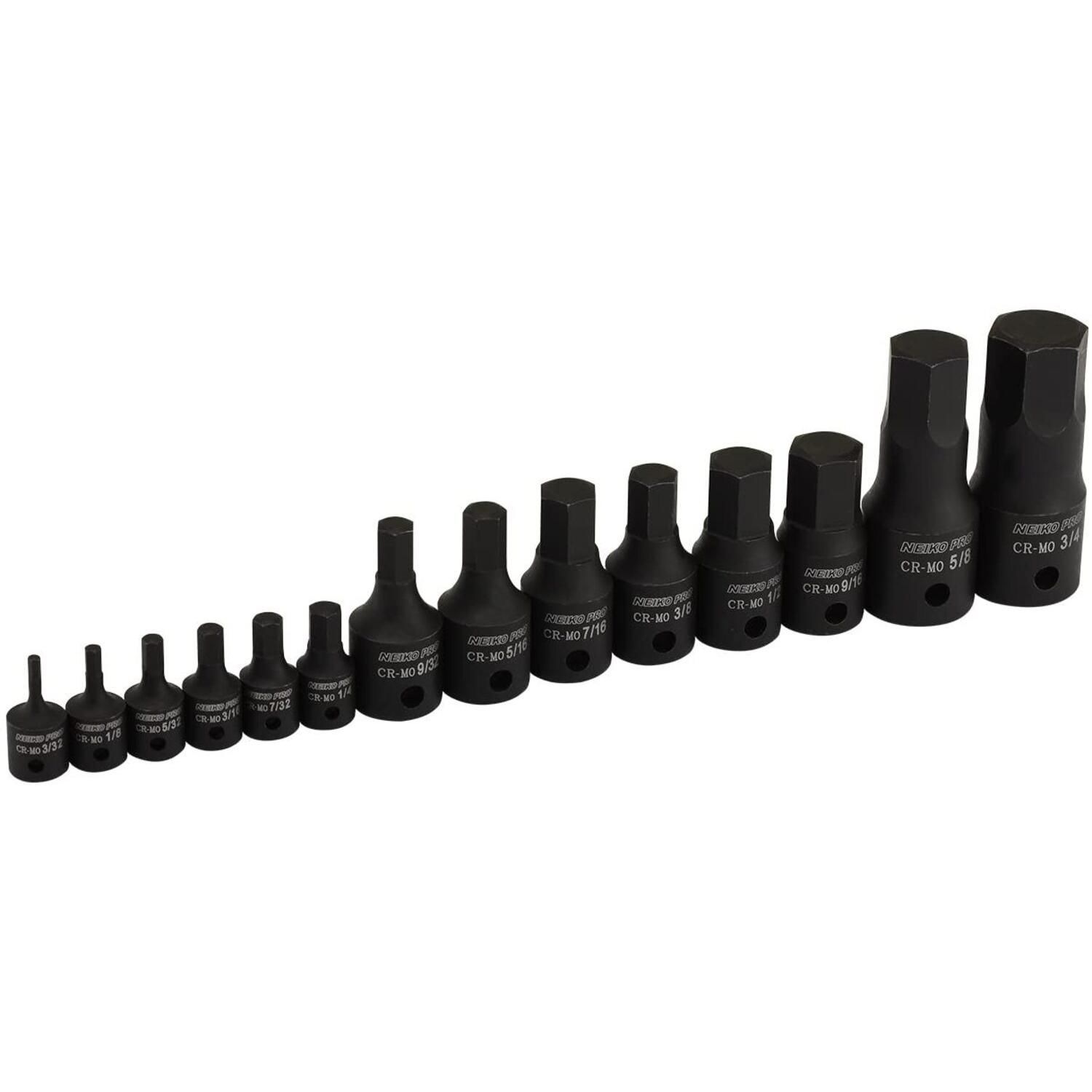 NEIKO SAE Impact Hex Bit Socket Set 14 Piece