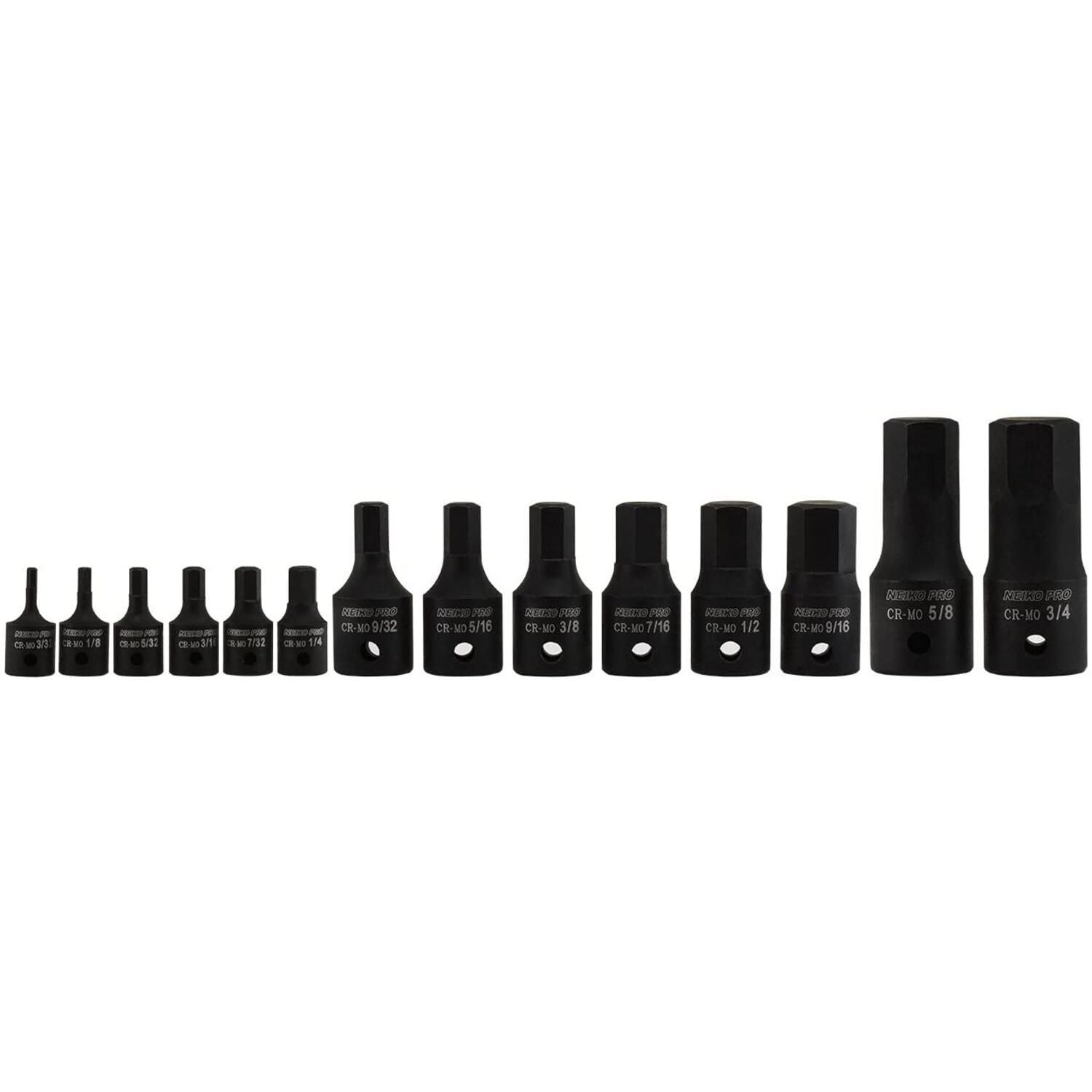 NEIKO SAE Impact Hex Bit Socket Set 14 Piece