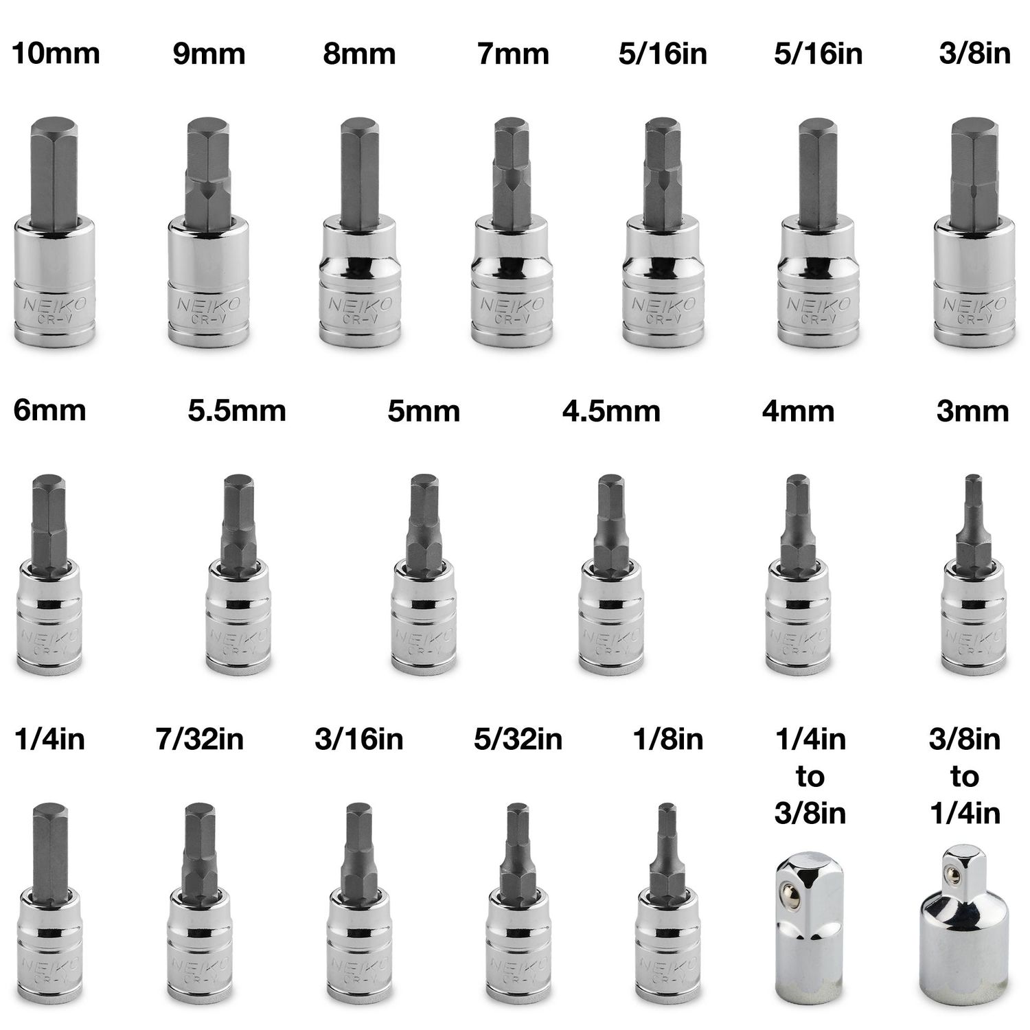 NEIKO SAE and Metric Hex Bit Socket Set 20 Piece
