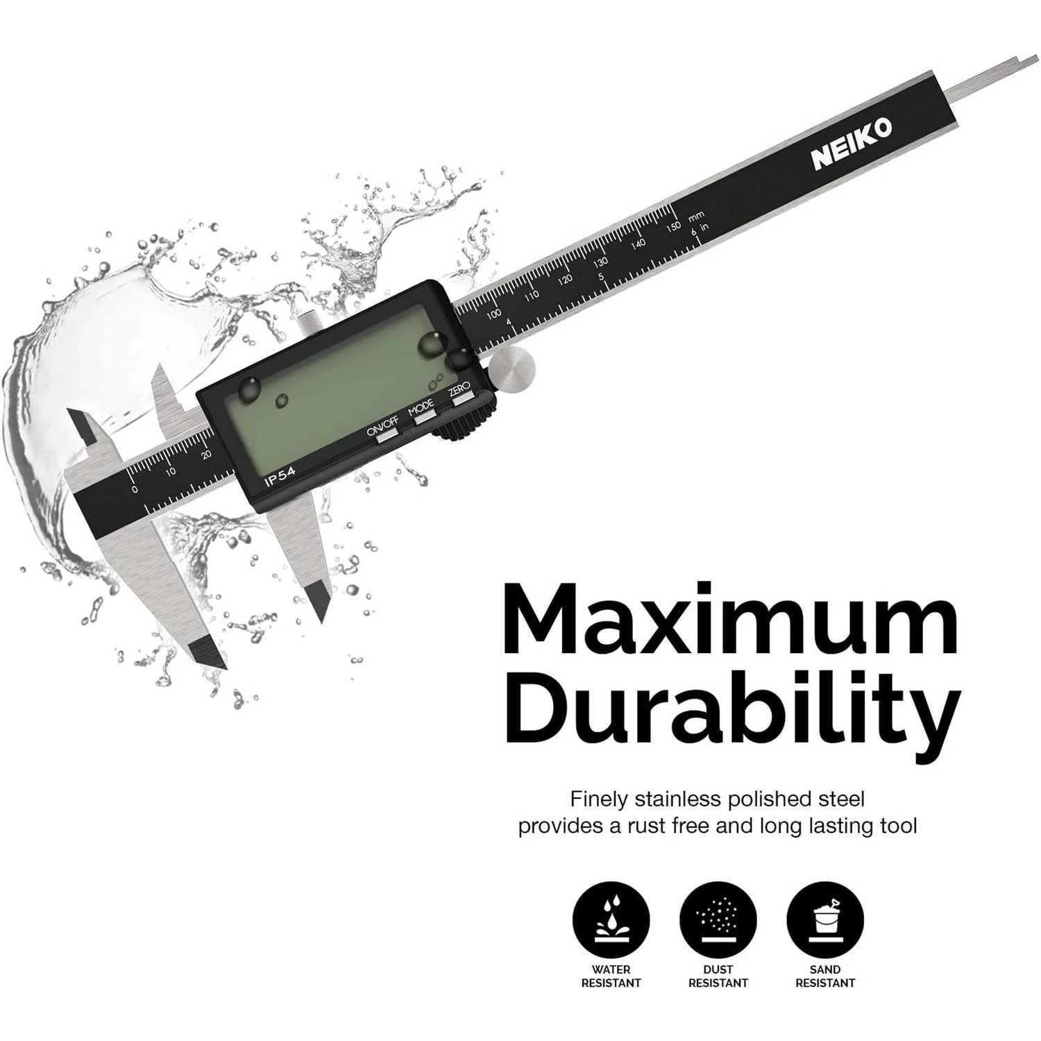 NEIKO 6in Depth LCD Screen Electronic Digital Caliper with 1 LR44 Battery