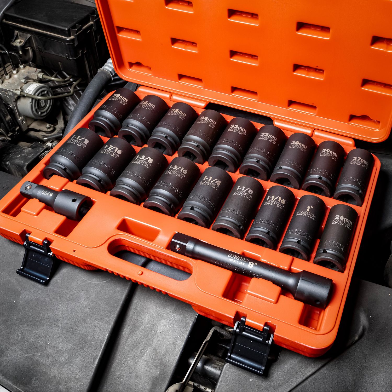 NEIKO 3/4in Drive SAE and Metric Deep Impact Socket Set 20 Piece