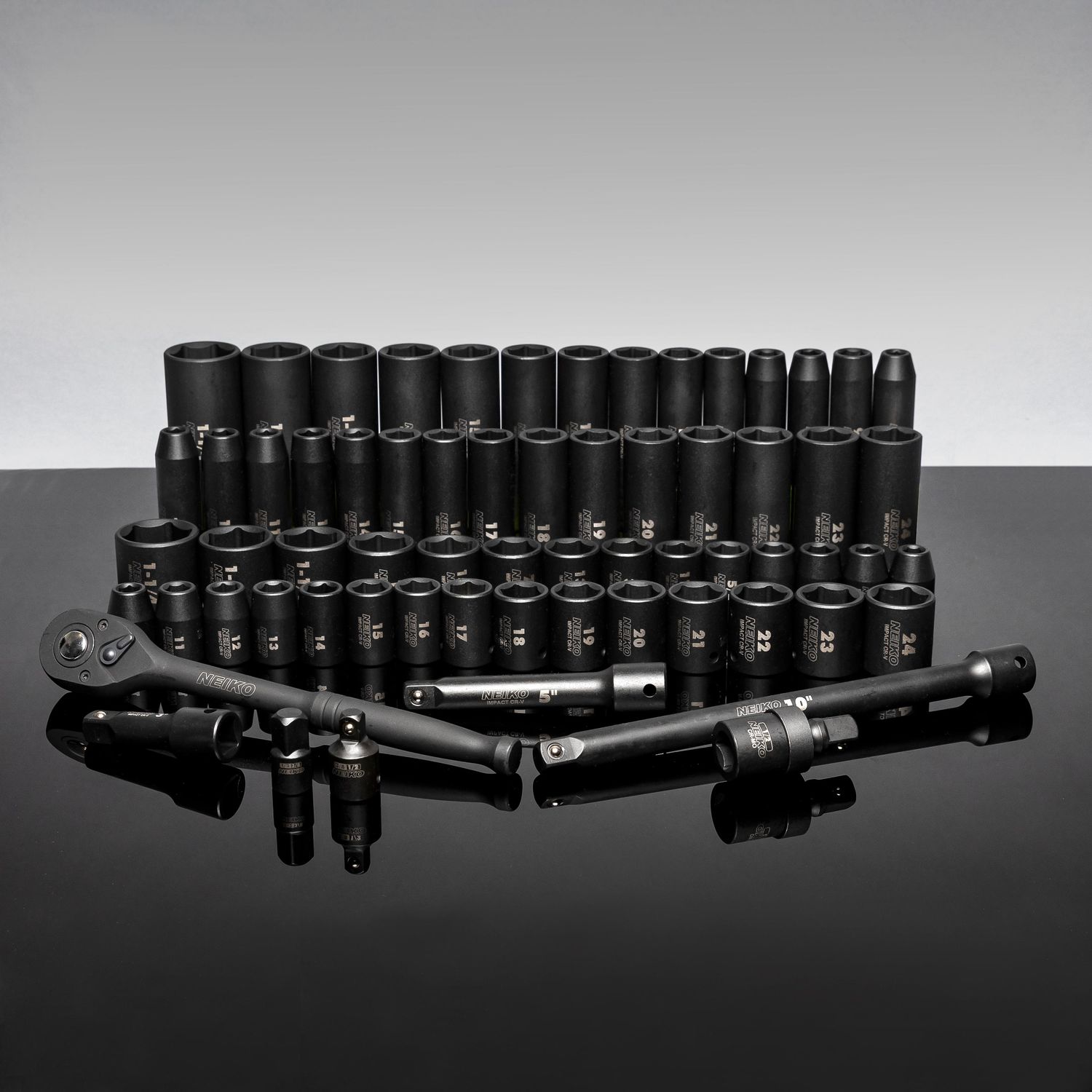 NEIKO 1/2in Drive SAE and Metric Deep and Shallow Impact Socket Set 65 Piece