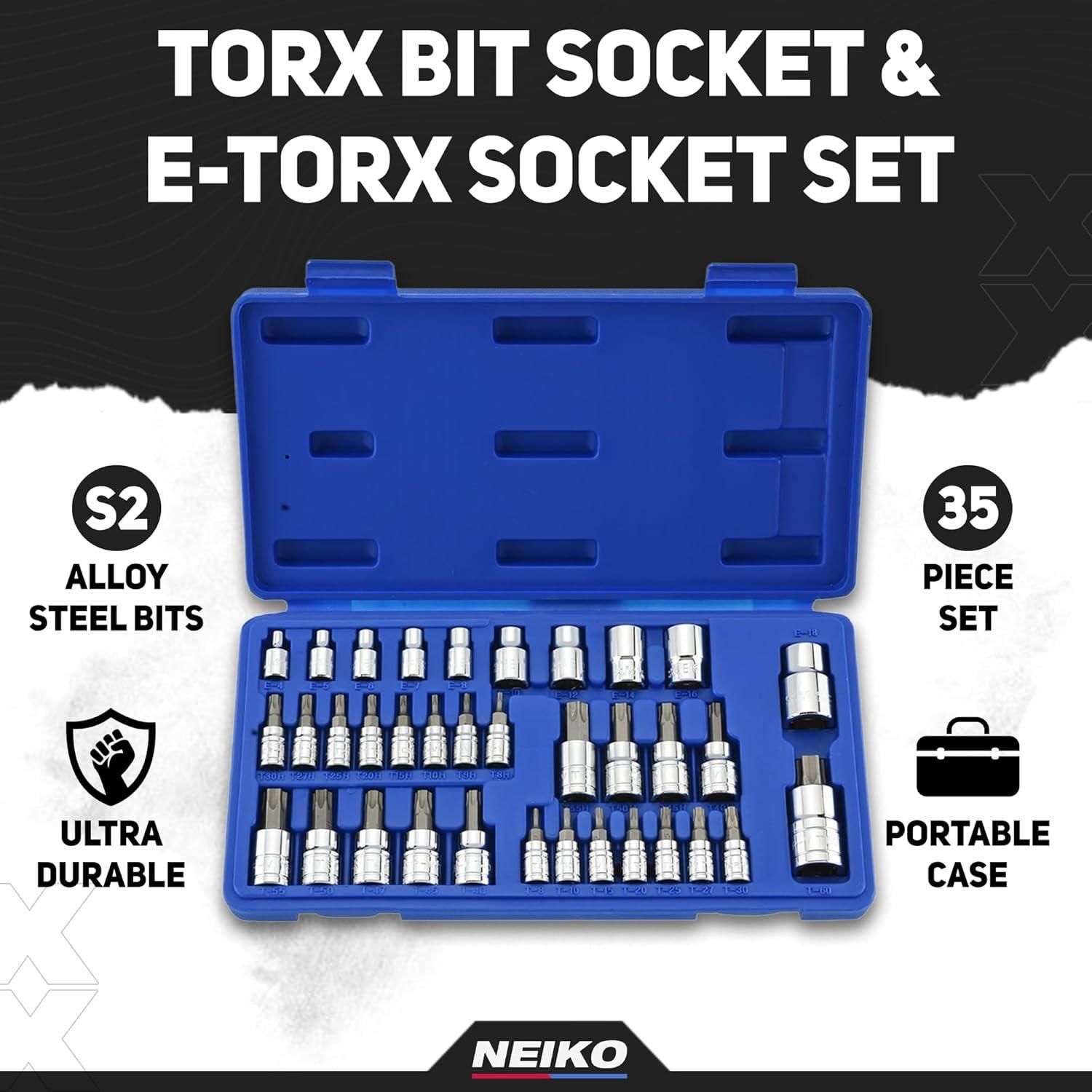 NEIKO Torx Bit and E-Torx Socket Set 35 Piece