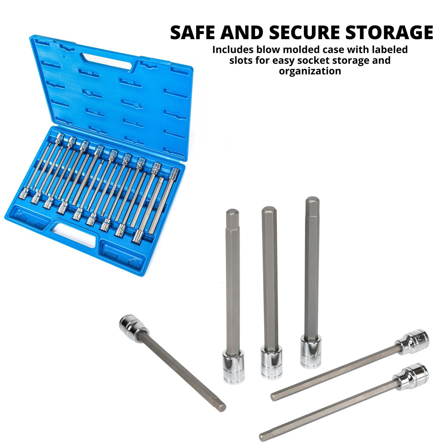 NEIKO SAE and Metric Extra Long Allen Hex Bit Socket Set 18 Piece
