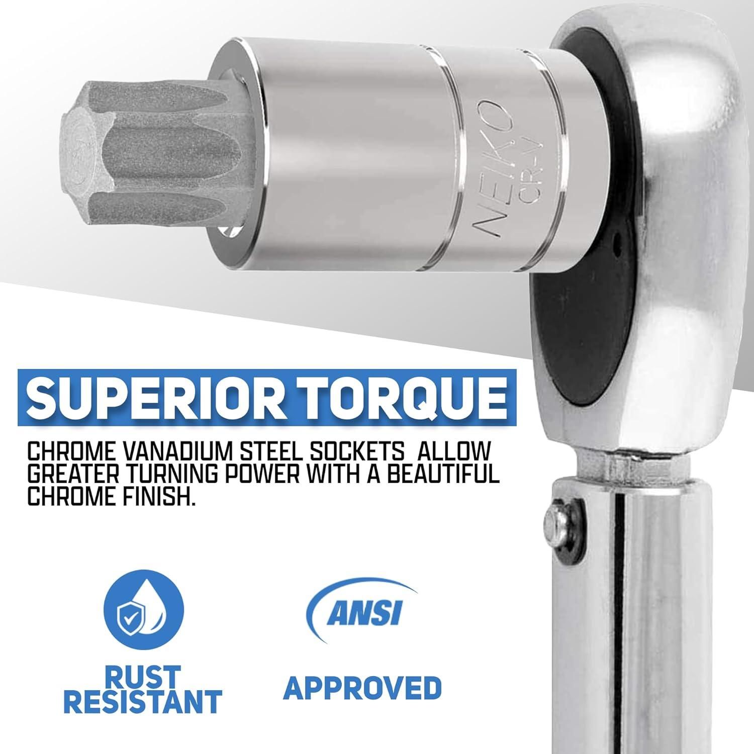 NEIKO Torx Bit and External Torx Socket Set 60 Piece