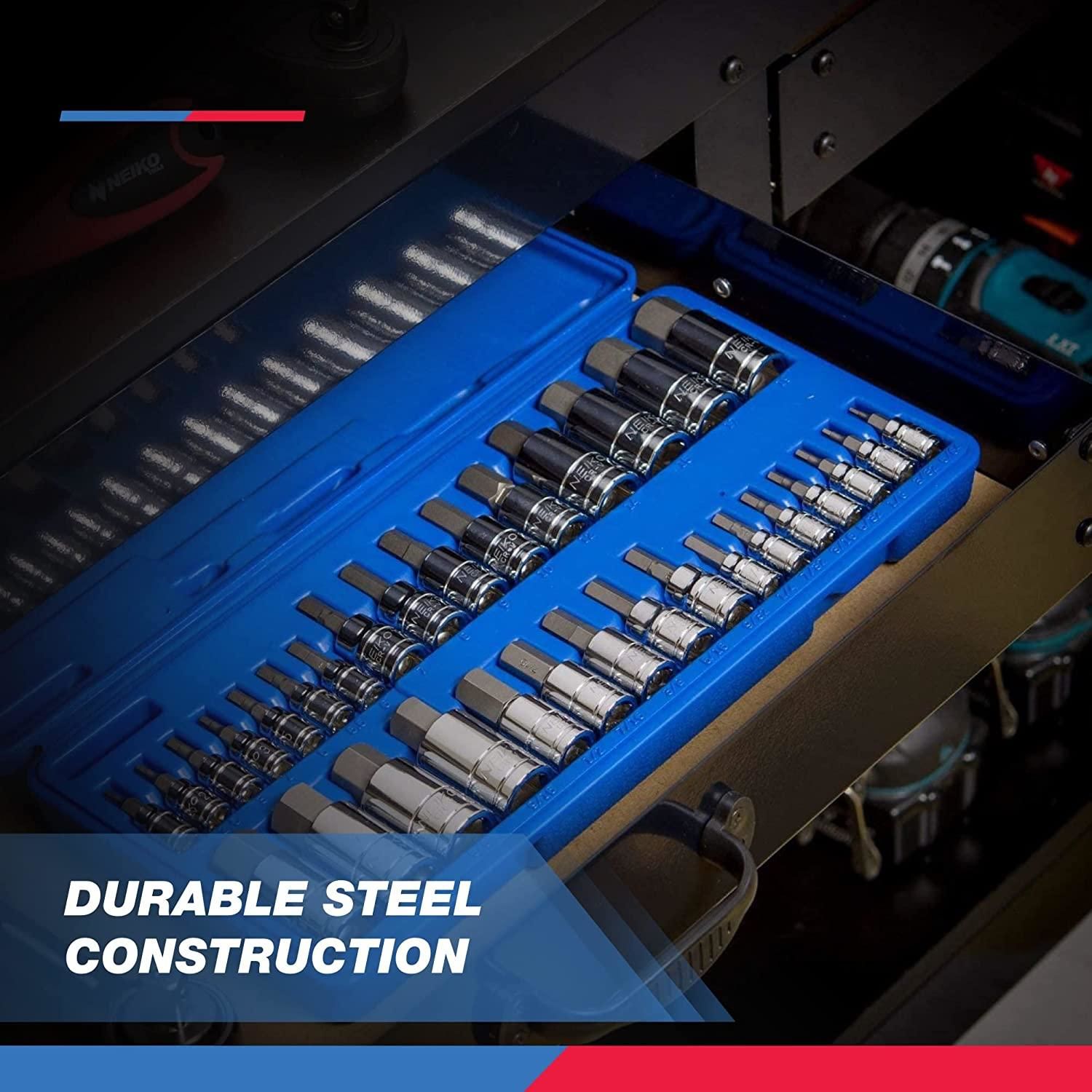 NEIKO SAE and Metric Hex Bit Socket Set 32 Piece