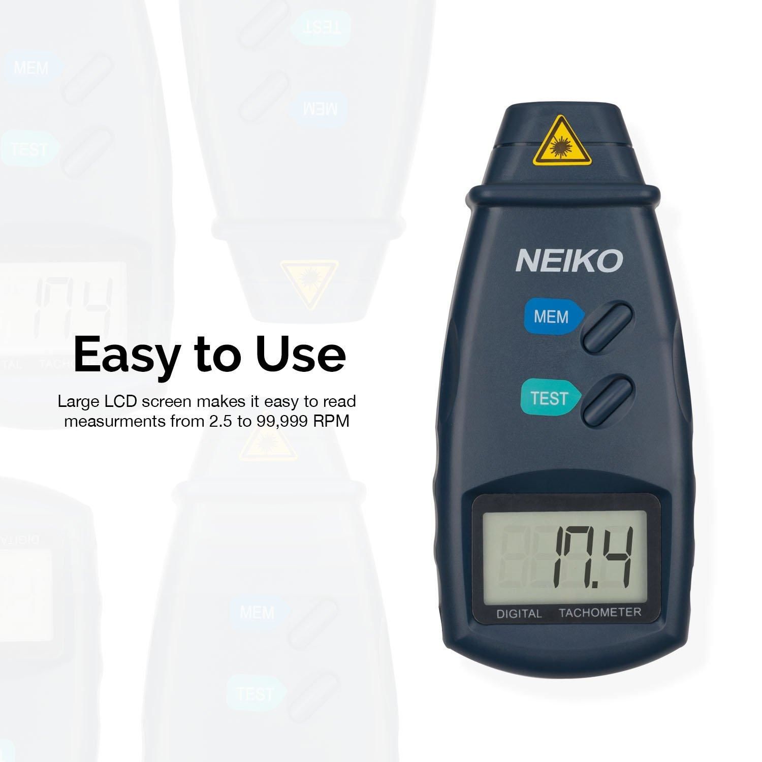 NEIKO 2.5 to 99,999 RPM Accuracy Standard Noncontact Digital Tachometer ...
