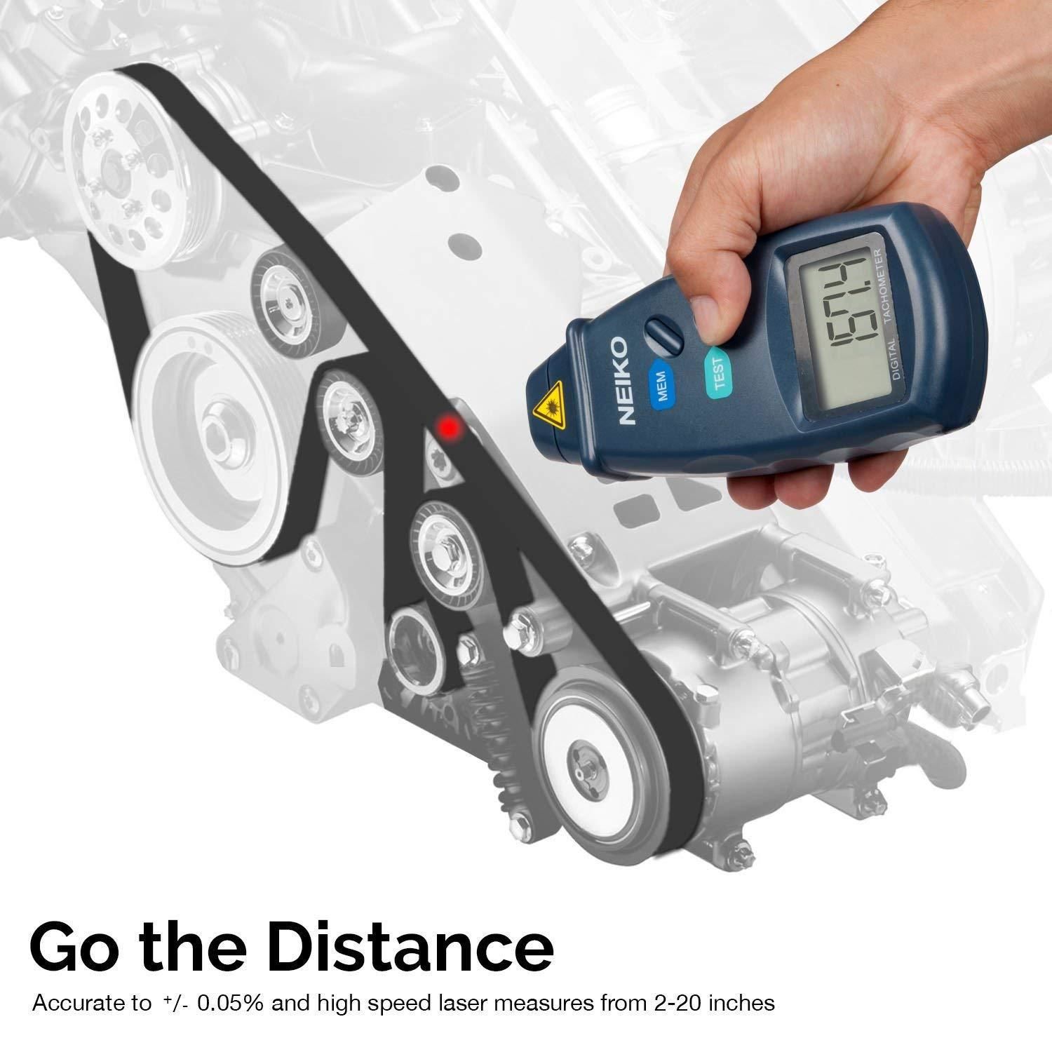 NEIKO 2.5 to 99,999 RPM Accuracy Standard Noncontact Digital Tachometer ...