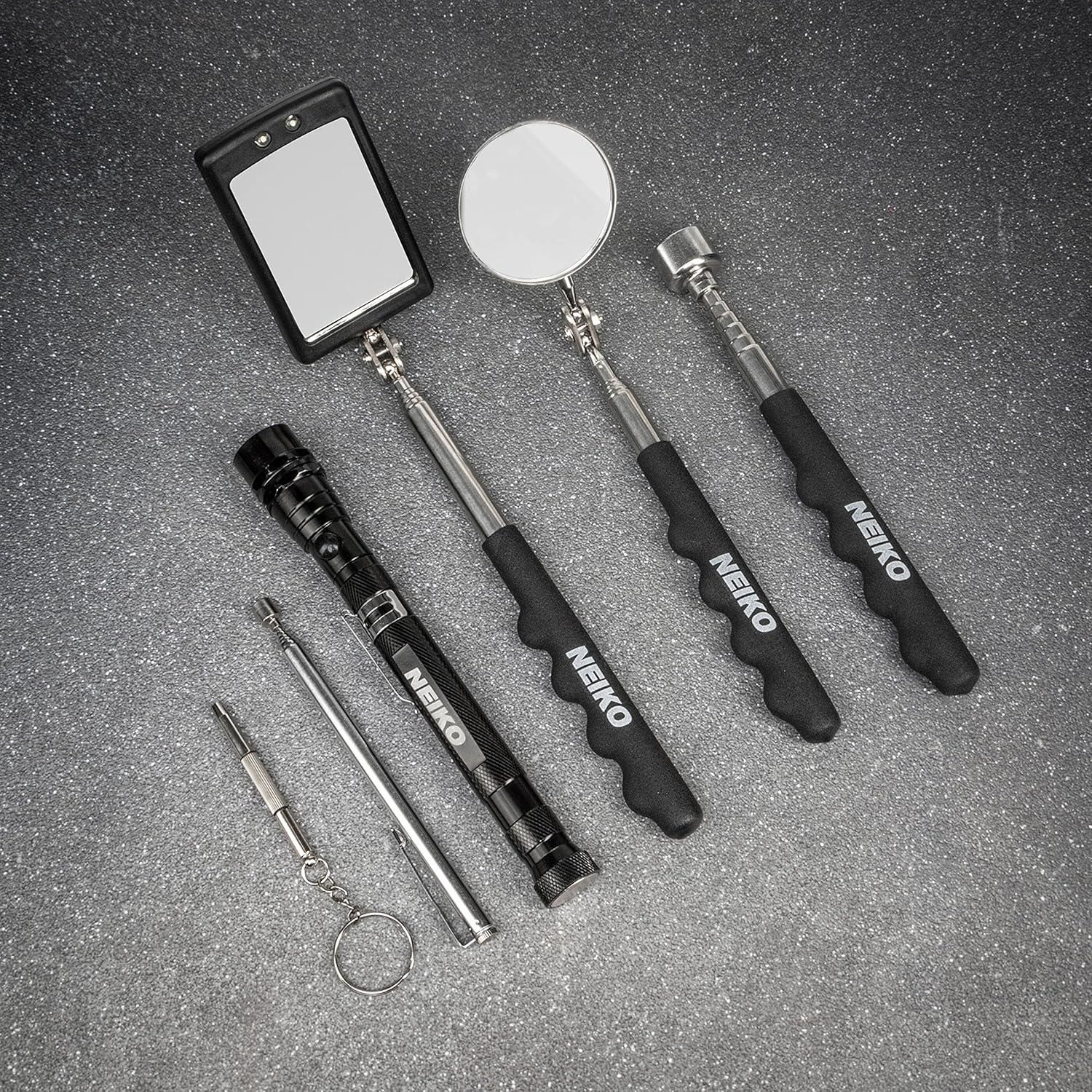 NEIKO Adjustable Magnetic Tool and Telescoping Mirror Set with LED ...