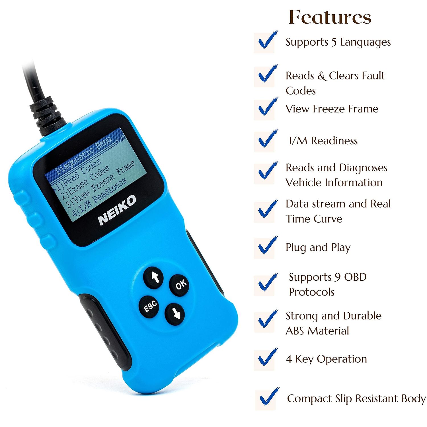 NEIKO Car OBD2 Scanner, Check Engine Light Diagnostic Read and Clear ...