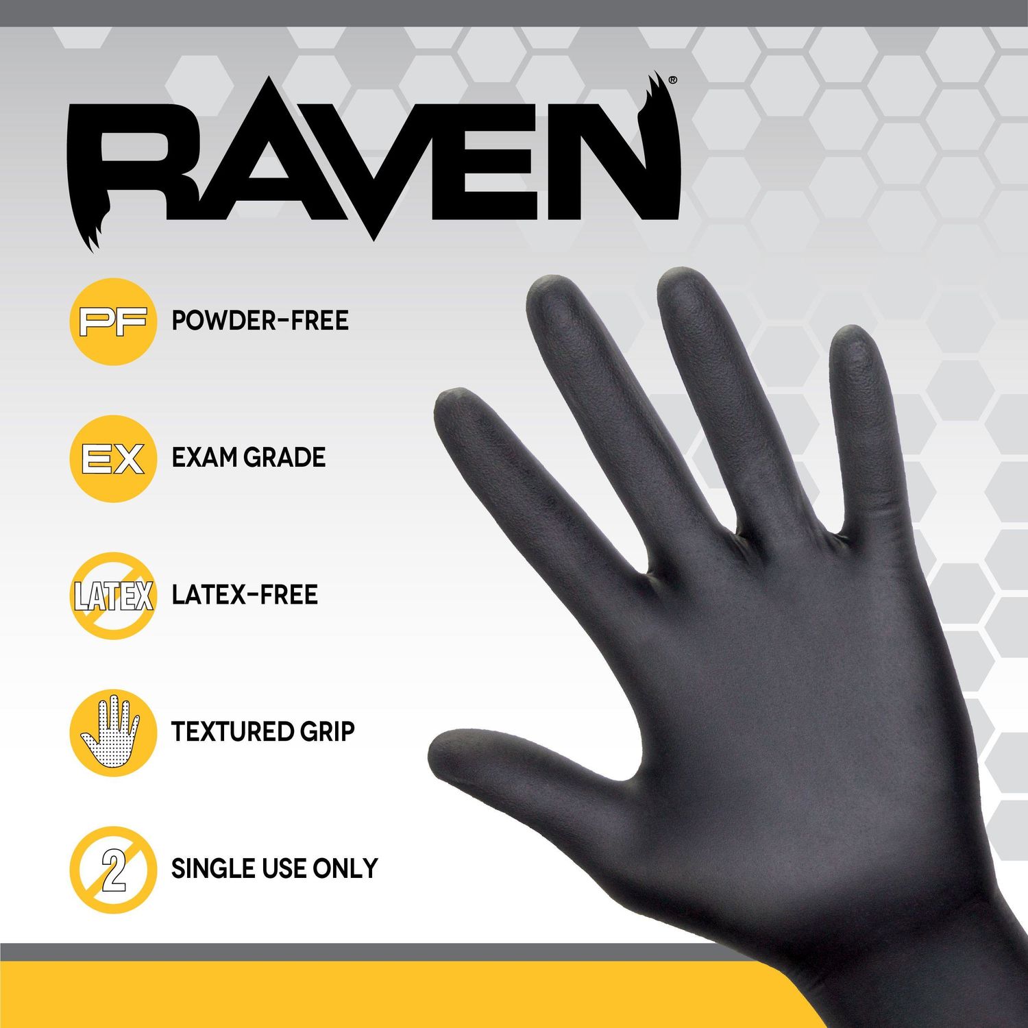 SAS Safety Raven Black Nitrile Disposable Gloves, Large, 100 Count