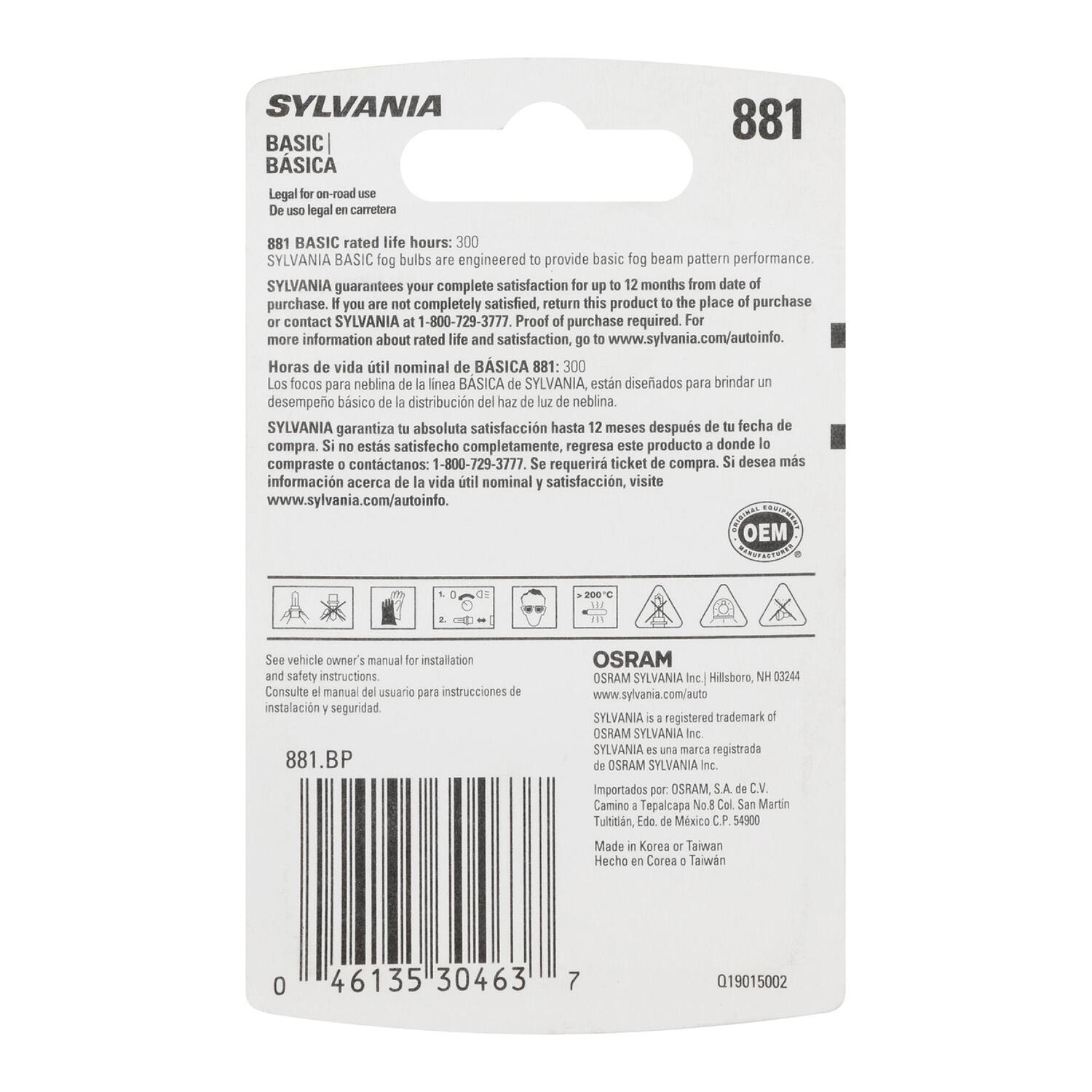 Sylvania Basic Headlight Bulb 881