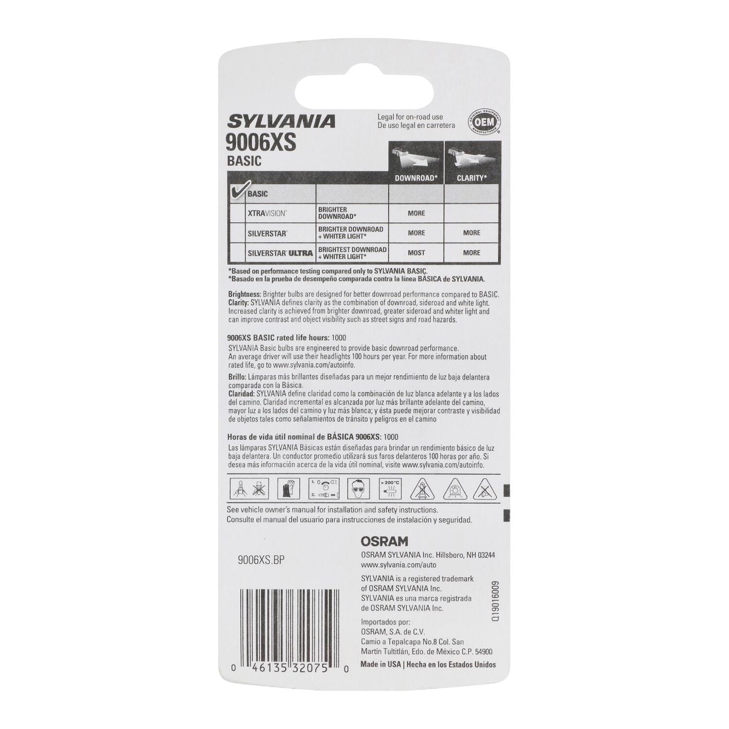 Sylvania Basic Headlight Bulb 9006XS