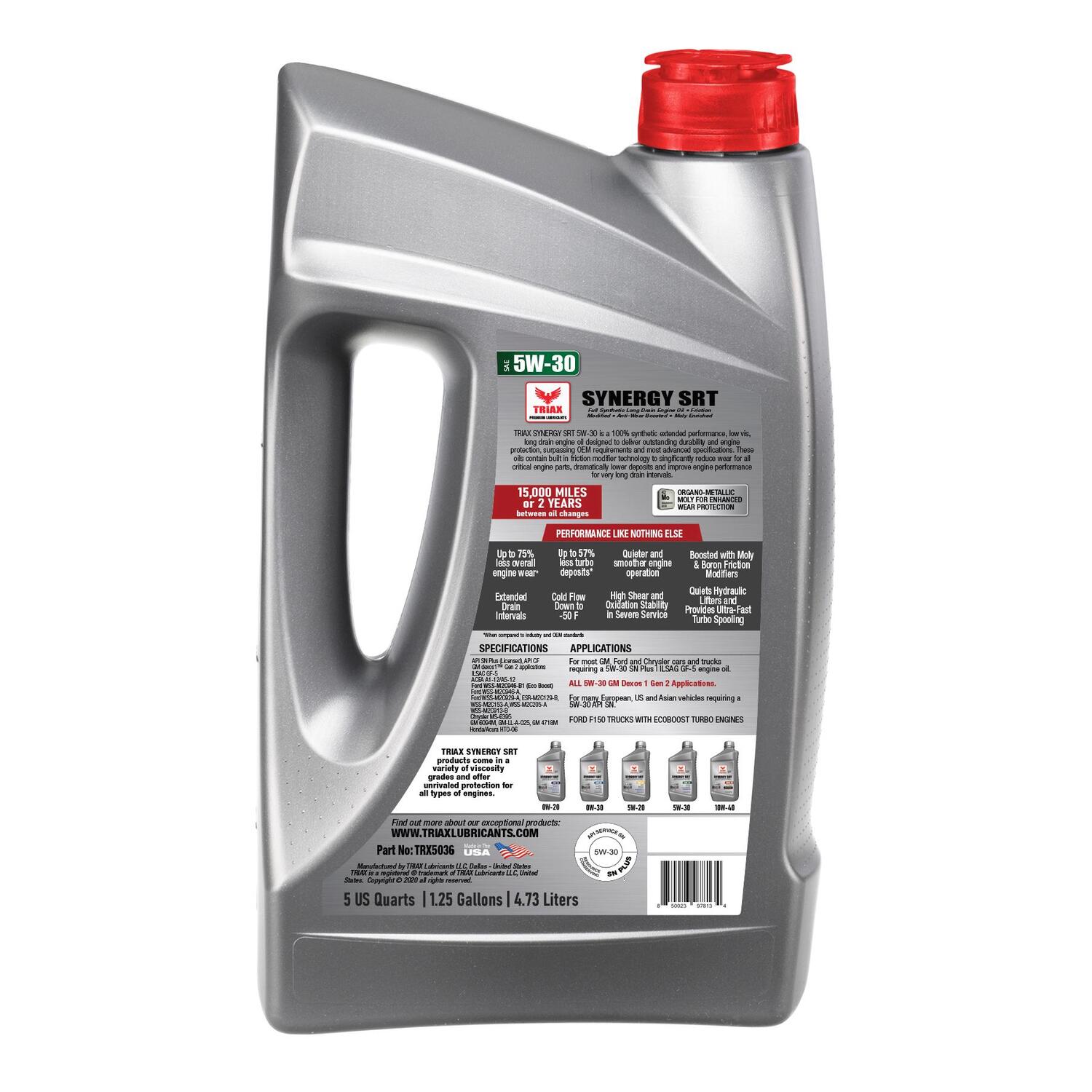 Triax Lubricants Synergy SRT Full Synthetic Engine Oil 5W-30 5 Quart