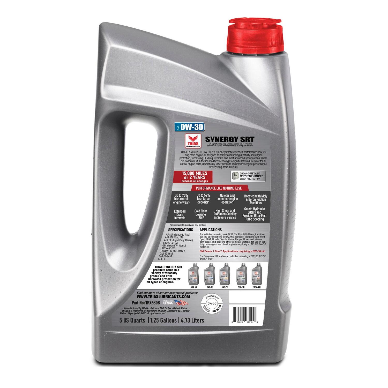 Triax Lubricants Synergy SRT Full Synthetic Engine Oil 0W-30 1 Gallon