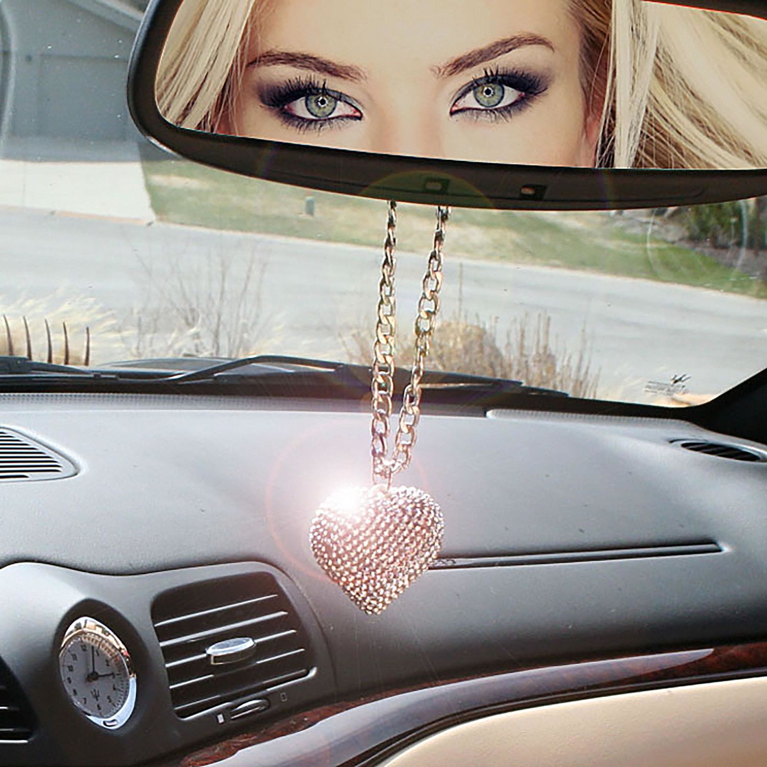 CarLashes 1201HE Clear Rear View Mirror Pendant Heart