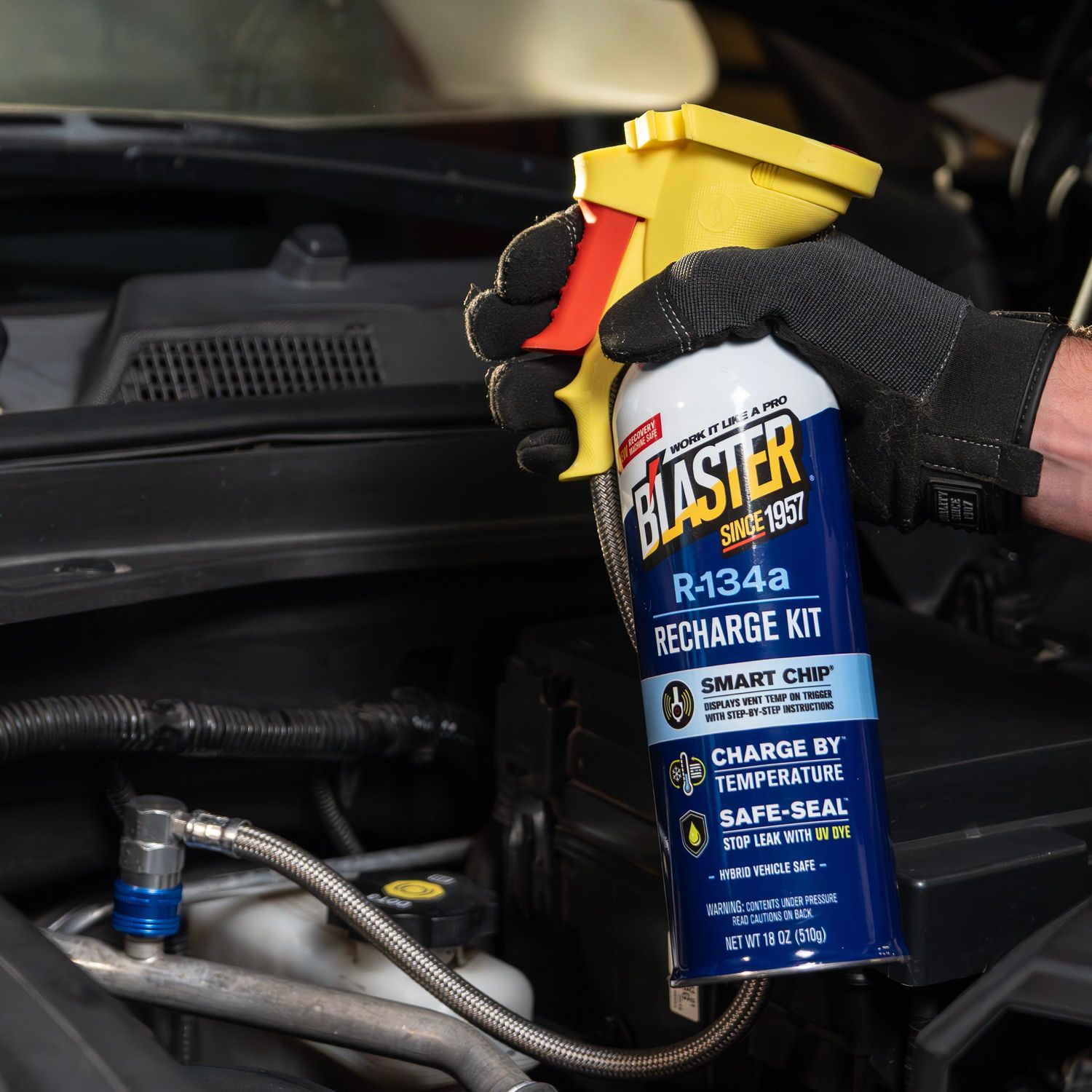 B'laster R-134a Refrigerant Kit with Stop Leak and Charging Hose 18oz