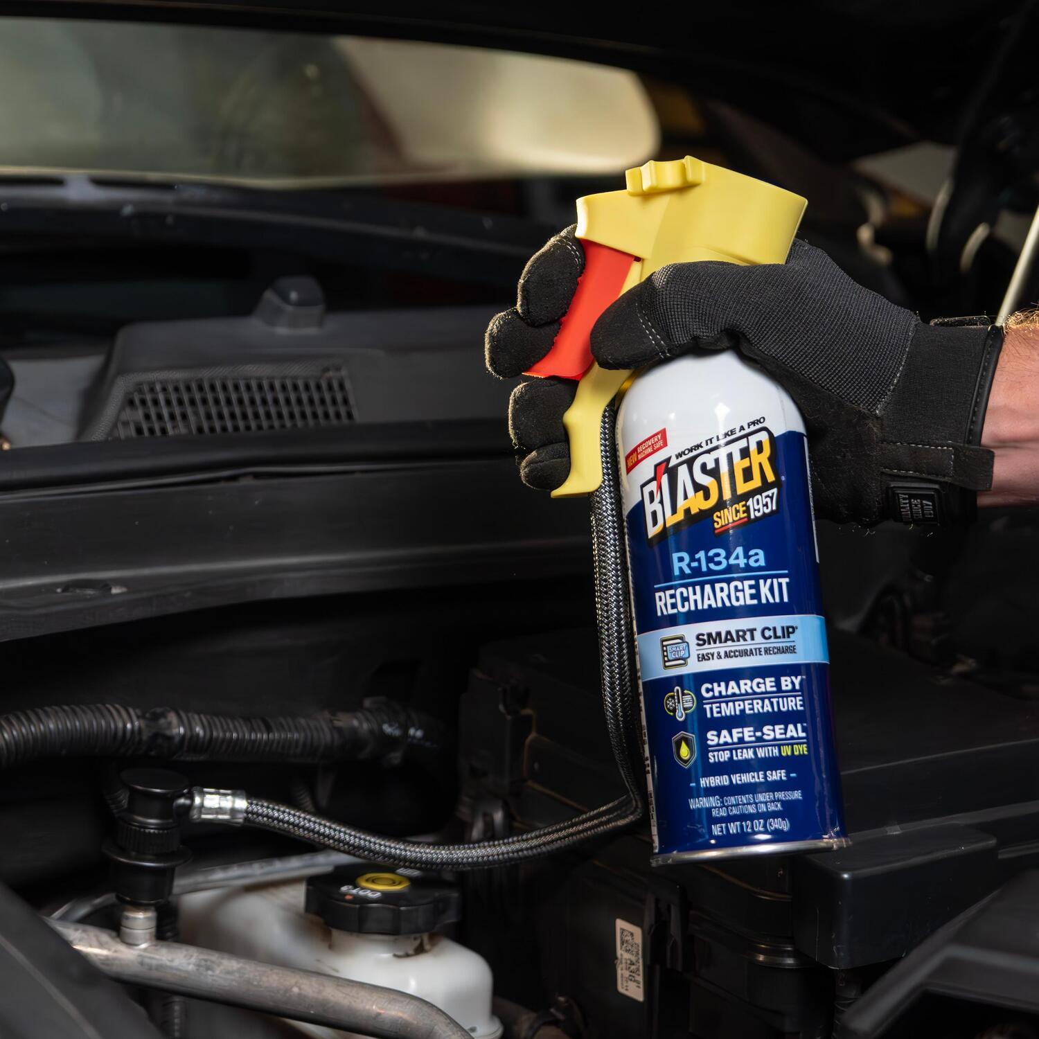 B'laster R-134a Refrigerant Kit with Stop Leak and Charging Hose 12oz