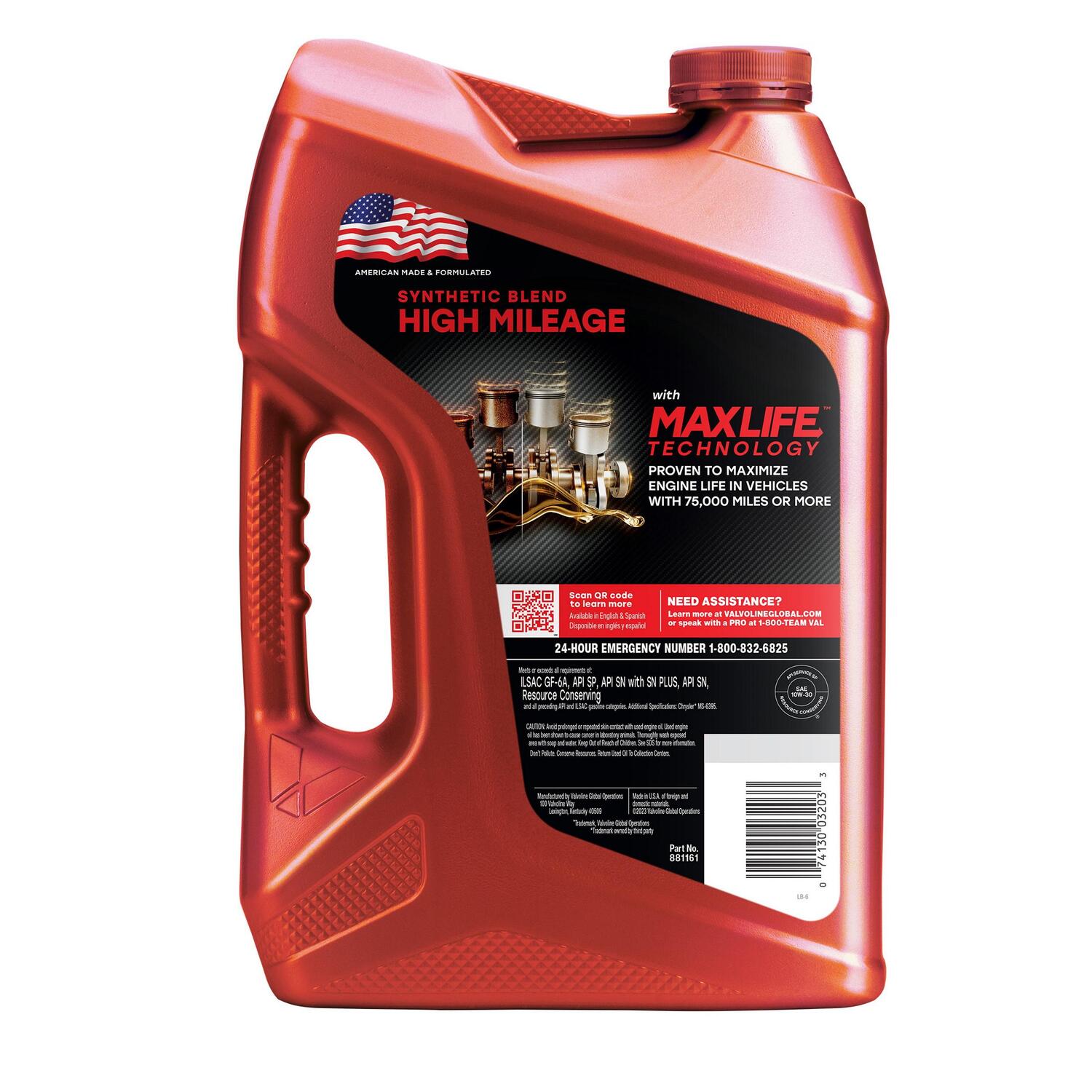 Valvoline High Mileage Synthetic Blend Engine Oil 10W-30 5 Quart