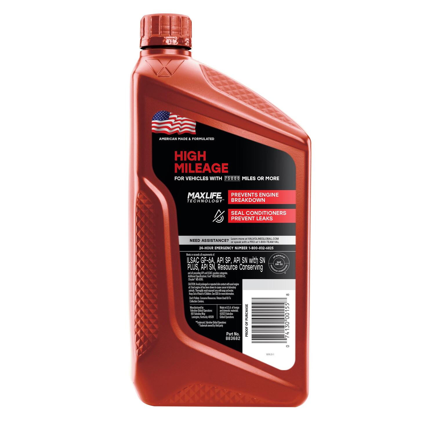 Valvoline MaxLife Synthetic Blend High Mileage Engine Oil 5W-30 1 Quart