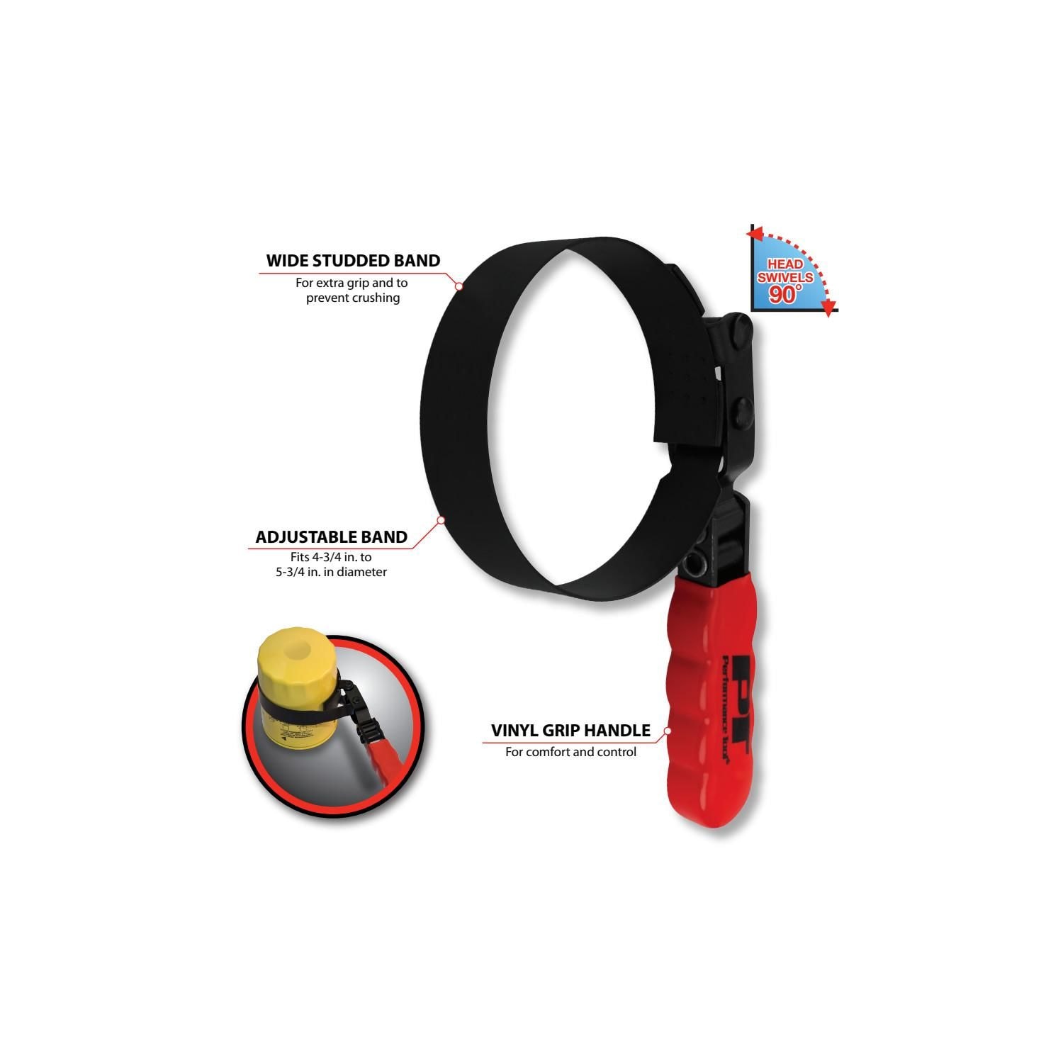 Performance Tool 3 7/16in to 3 3/4in Large Swivel Oil Filter Wrench
