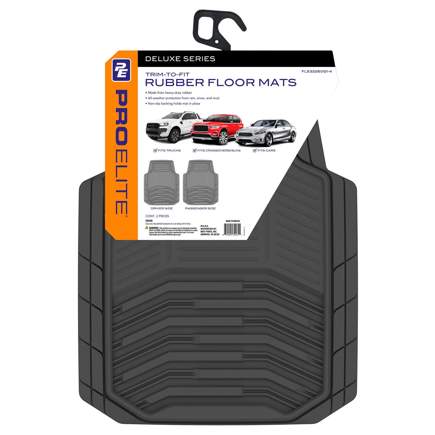 ProElite Deluxe Gray Rubber Heavy Duty Floor Mat 2 Piece