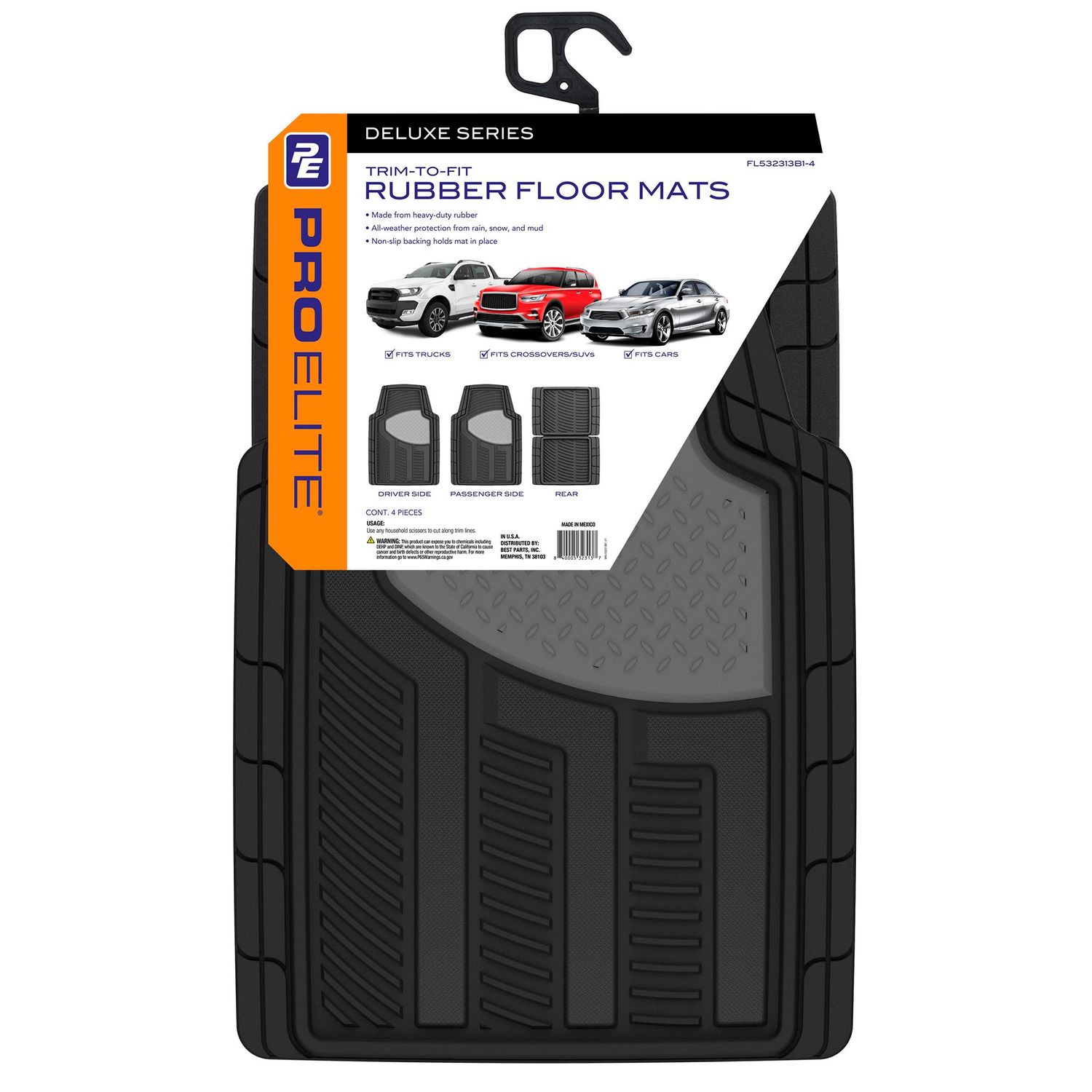 ProElite Black Premium Rubber Floor Mat 4 Piece