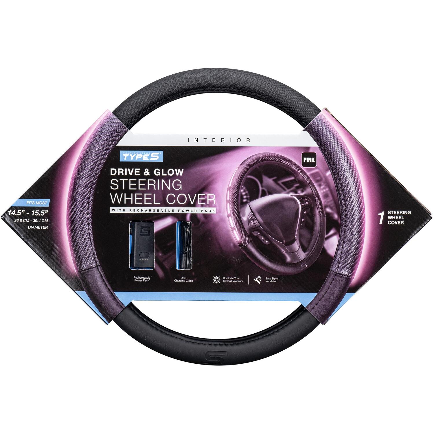 TYPE S Carbon Fiber Black and Pink Faux Leather Steering Wheel Cover