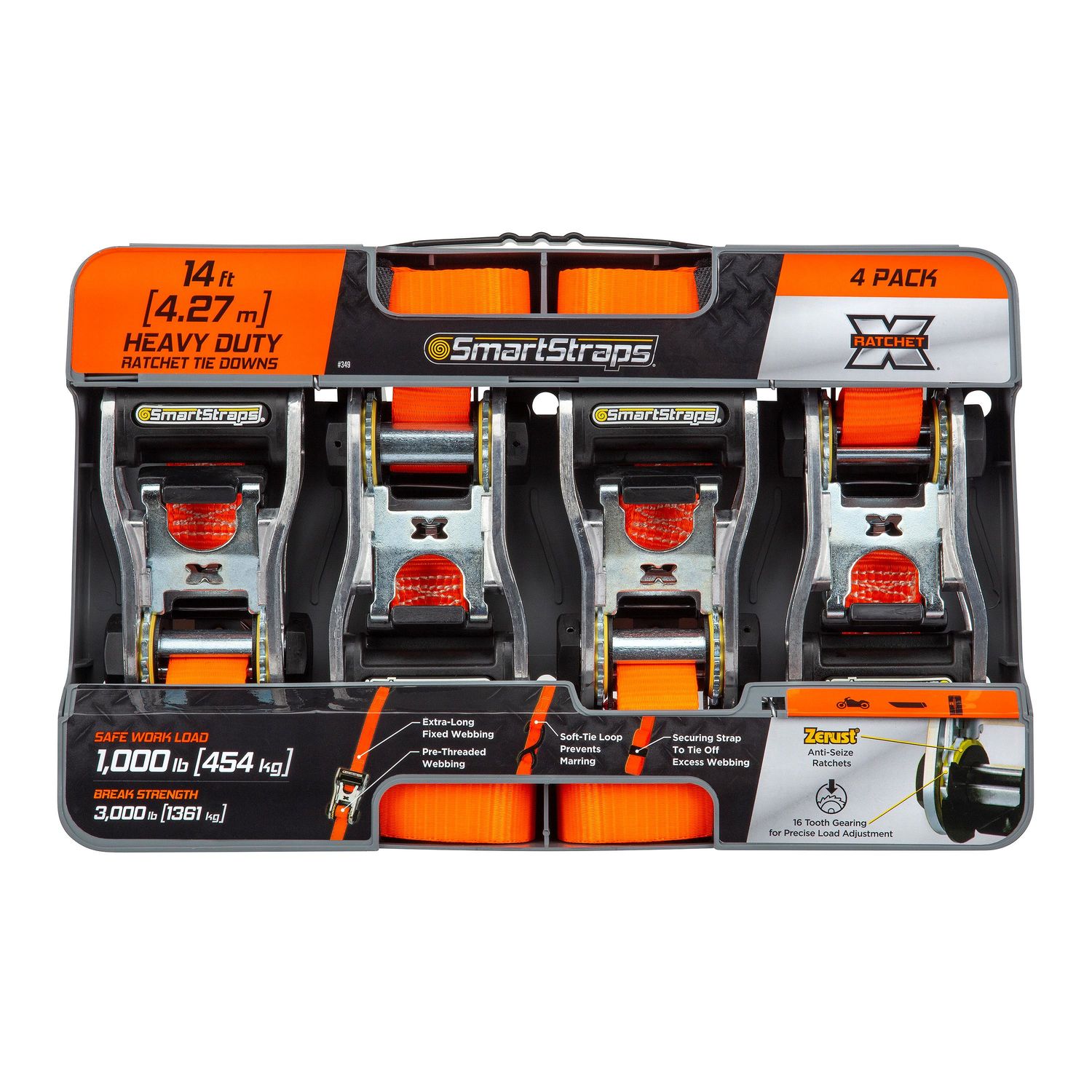 SmartStraps 14ft 3,000lbs Ratchet 4 Pack