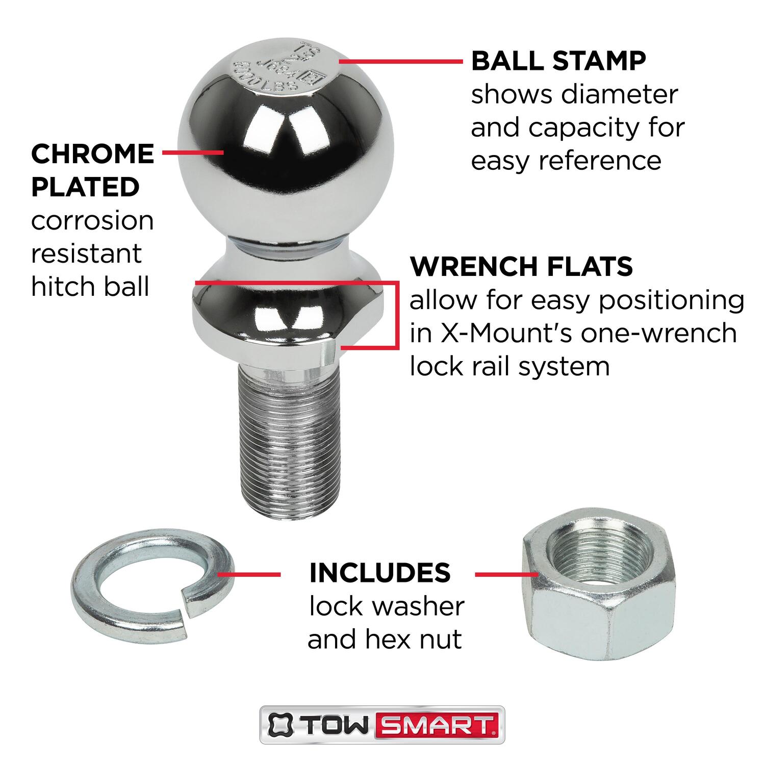 TowSmart 1 7/8in x 3/4in x 1 1/2in Trailer Hitch Ball