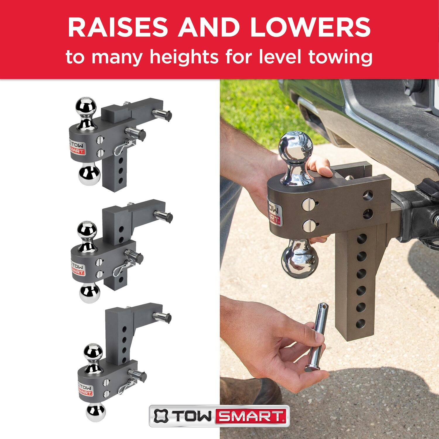 TowSmart 5 5/8in Drop 12,000lbs Aluminum Adjustable Tri-Ball Mount