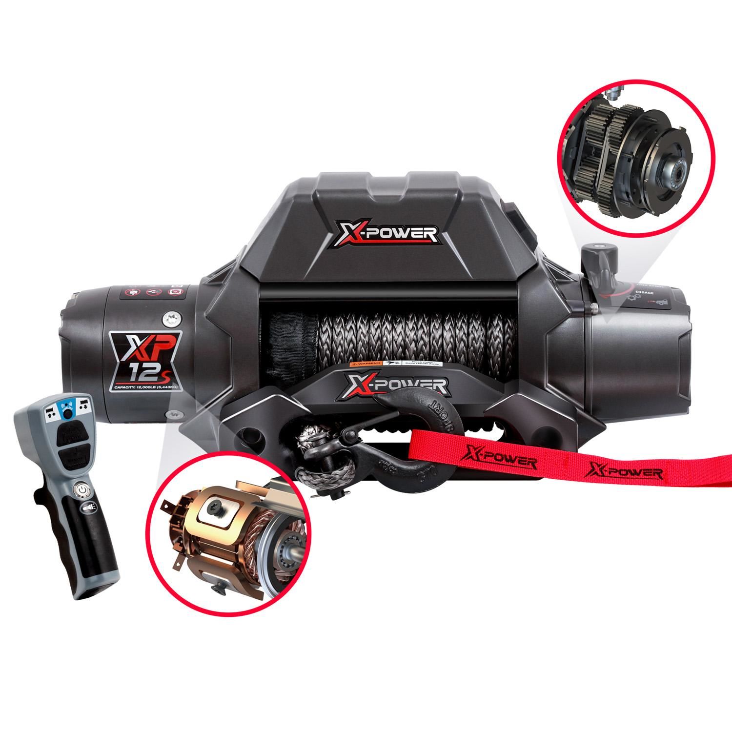 X-Power 12 Volt 12,000lbs Synthetic Rope Wireless Remote Truck/SUV/Jeep ...