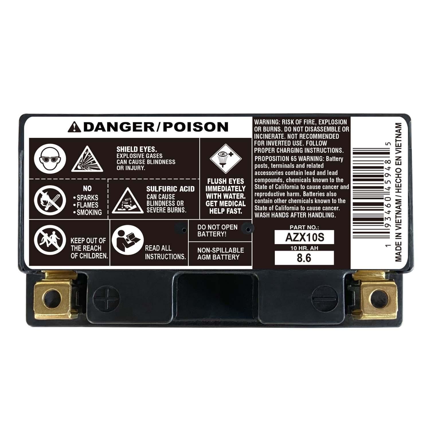 Duralast Gold Powersport Absorbed Glass Mat (AGM) Battery AZX10S
