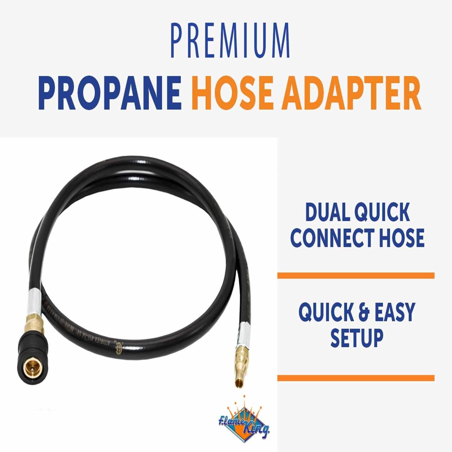FLAME KING 48in 1/4in ID LP Gas Only Dual Quick Connect Hose for RV ...