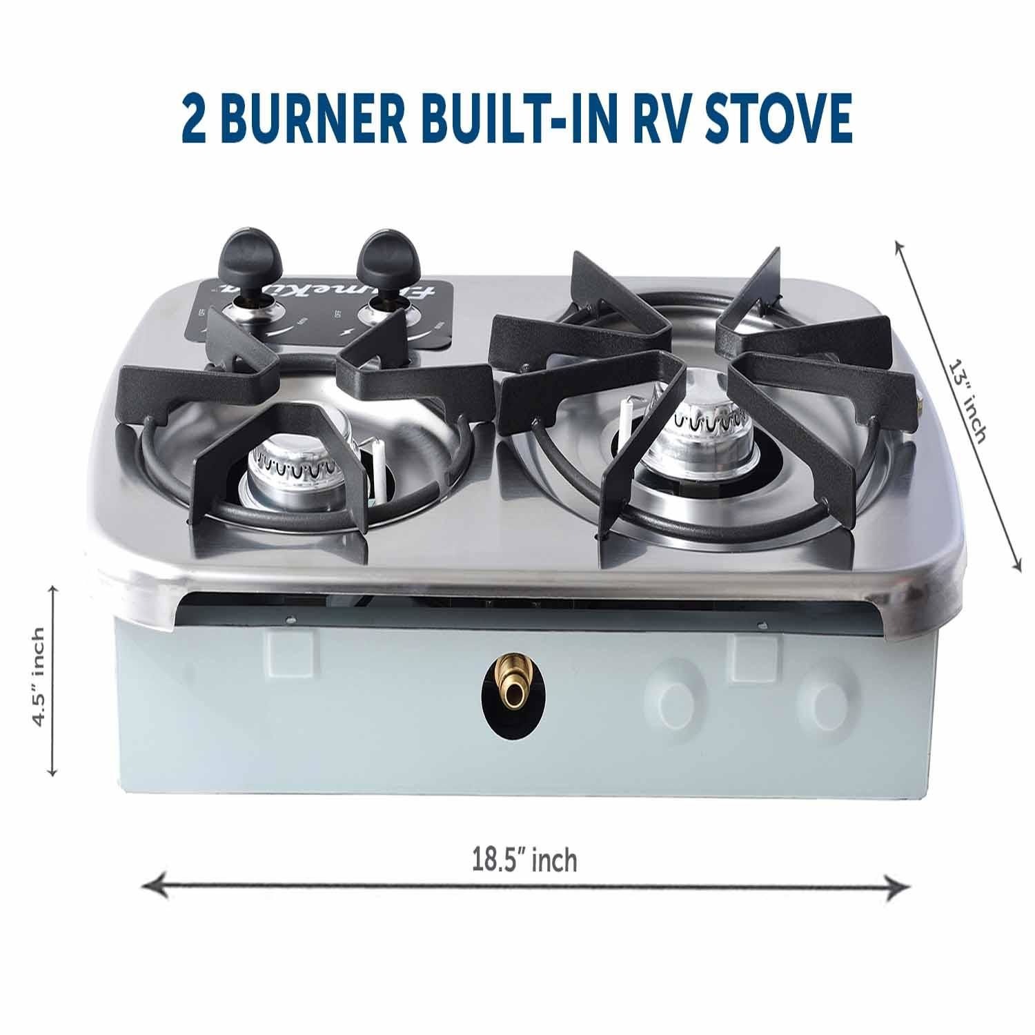 FLAME KING 2 Burner RV Trailer Stove with Wind Shield