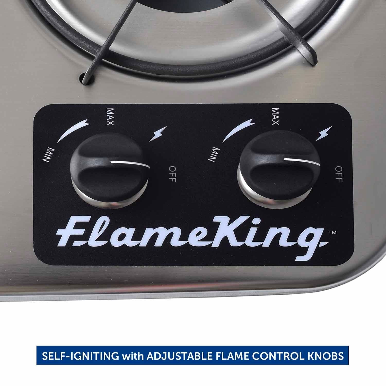 FLAME KING 2 Burner RV Trailer Stove with Wind Shield