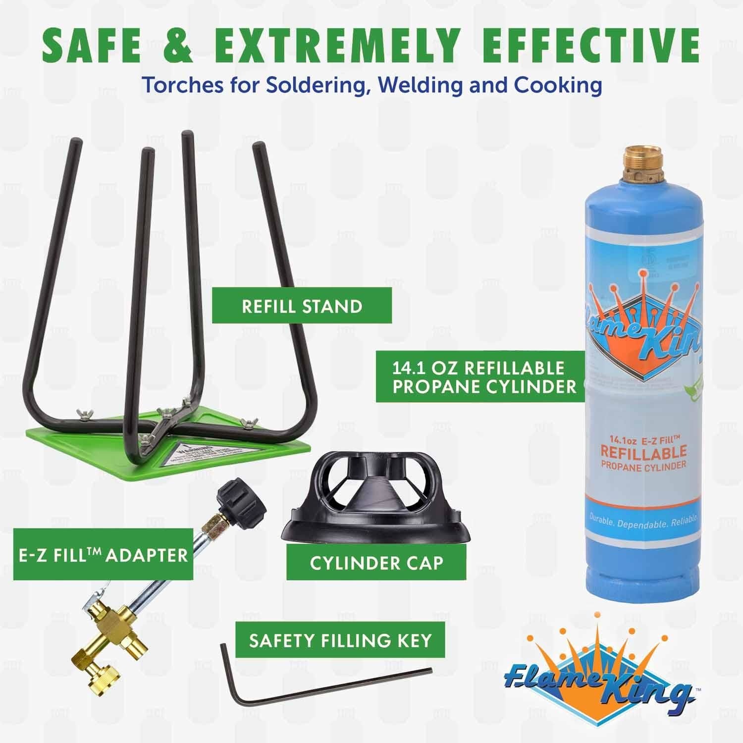 FLAME KING 1lb Refillable Propane Cylinder and Refill Kit 14.1oz