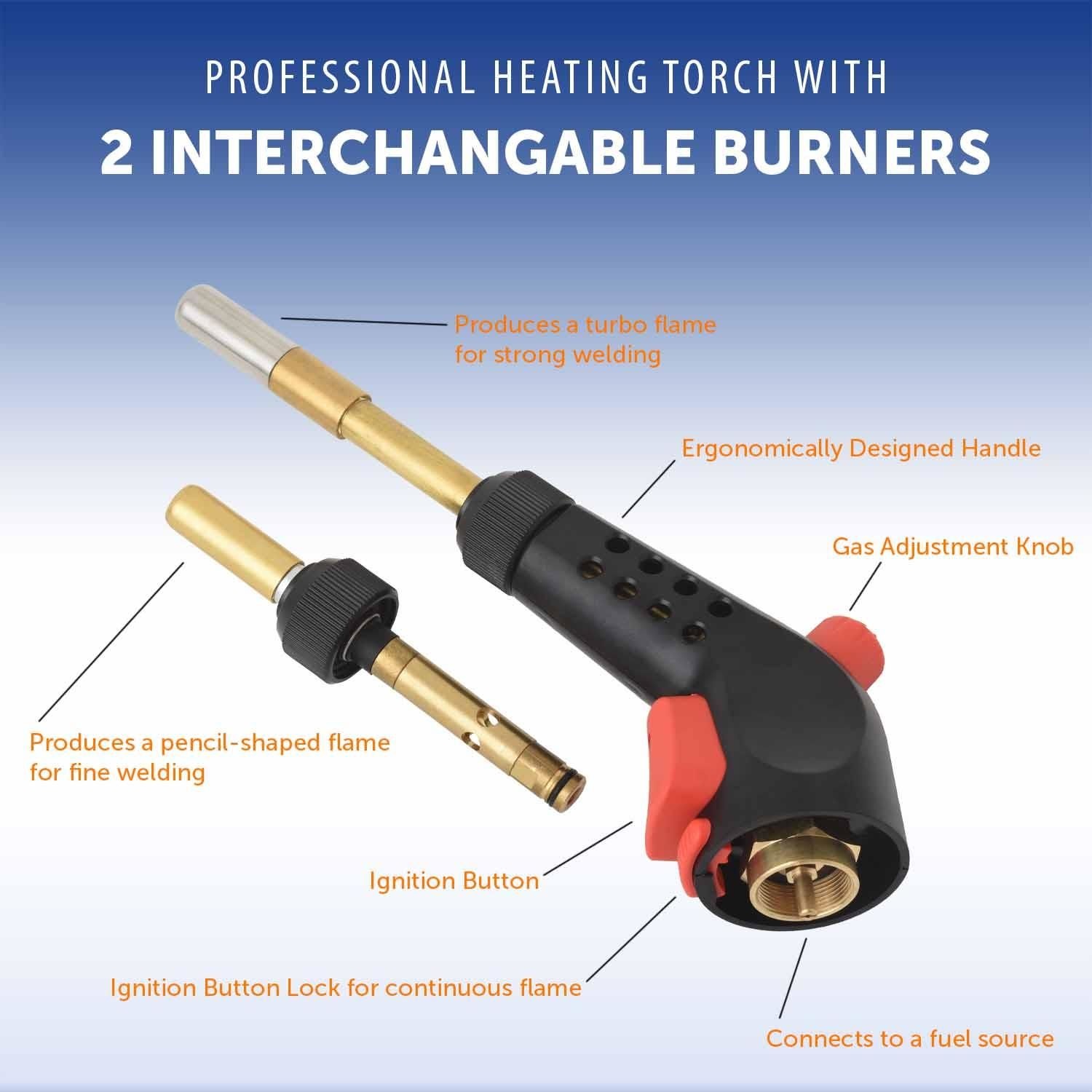 FLAME KING Propane Gas Blow Torch with Push Button Igniter and 2 ...