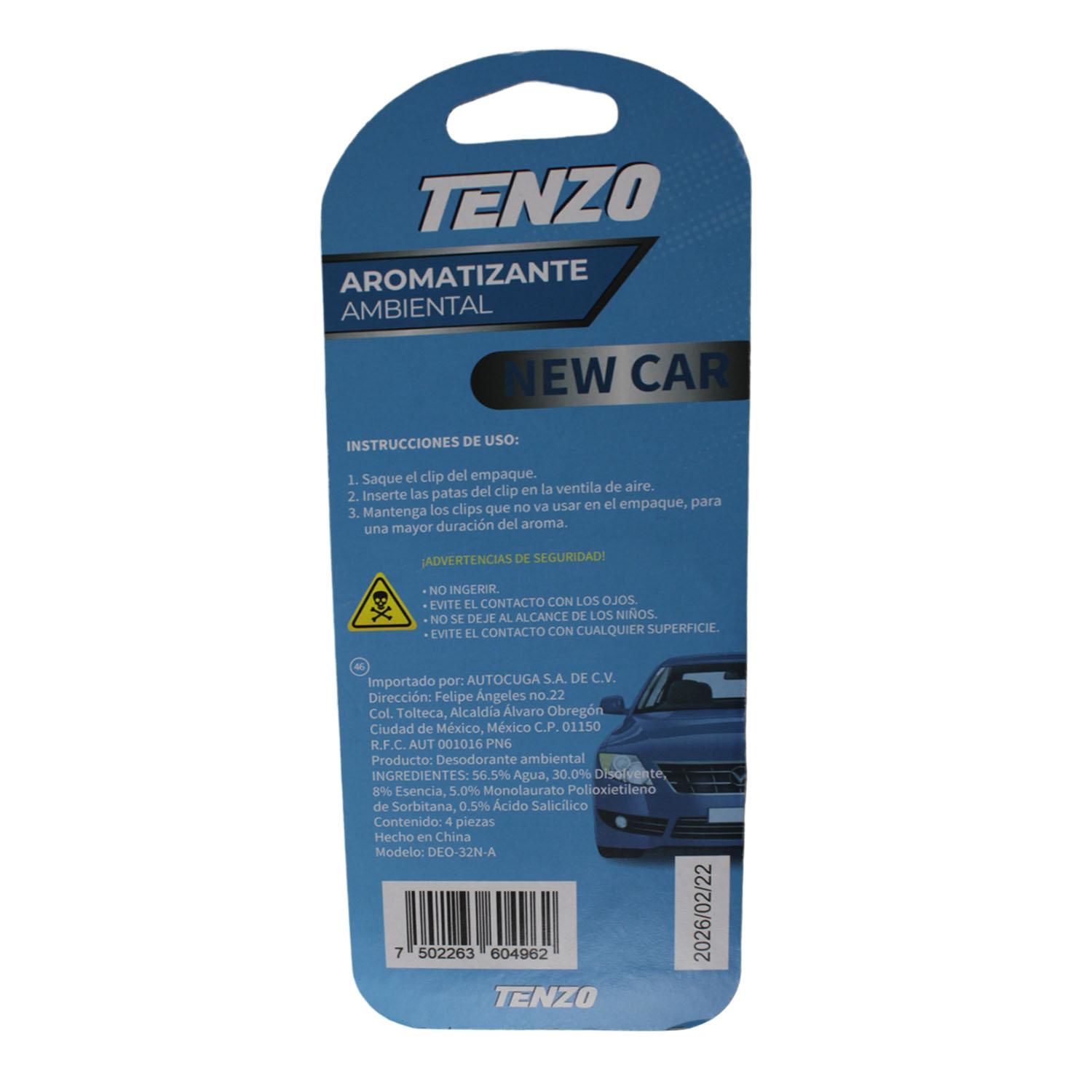 Aromatizante Tenzo con Clip de Ventilacion con Aroma de Auto Nuevo, 4 ...